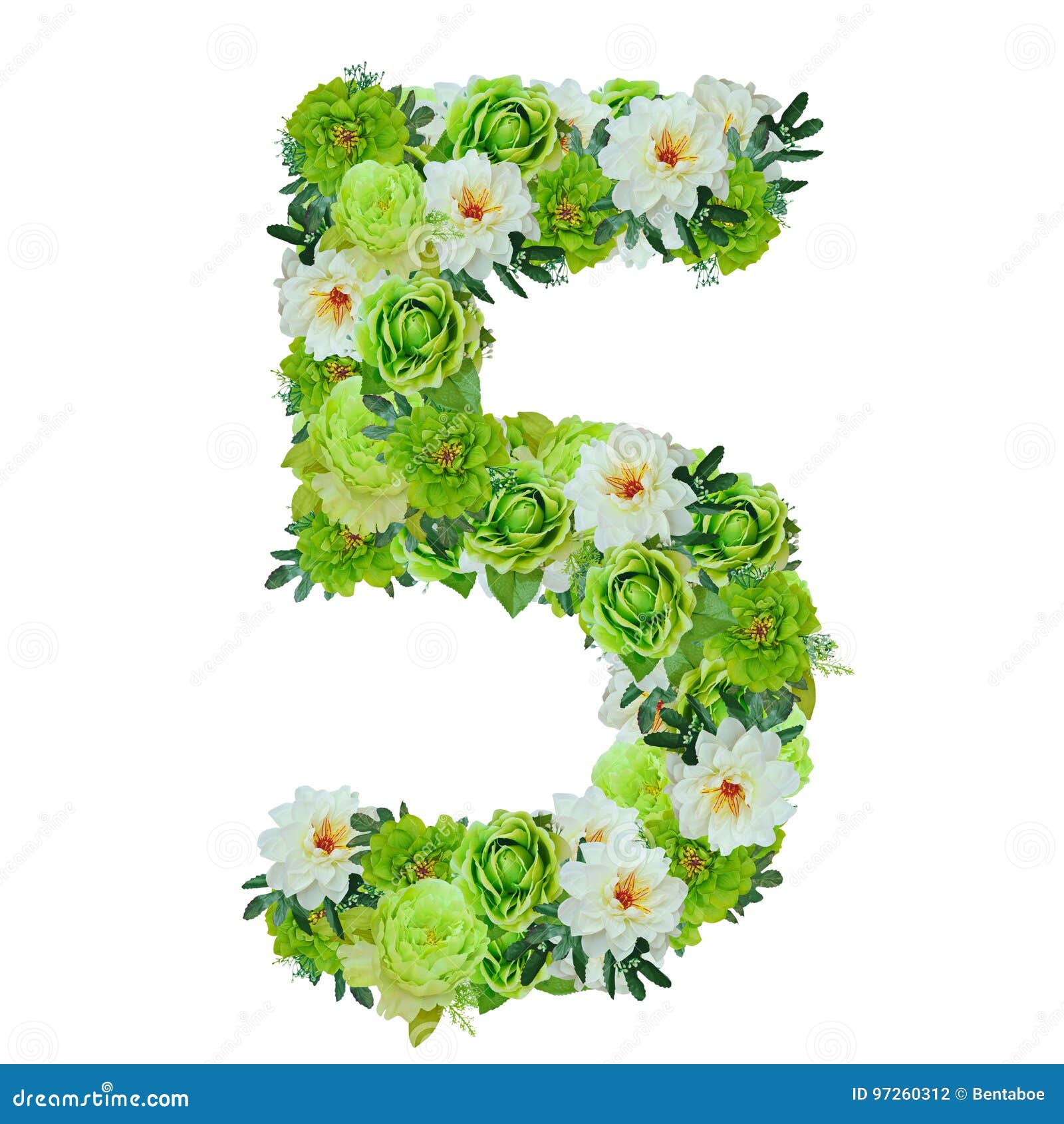 Number 5 from Green and White Flowers Isolated on White Stock ...