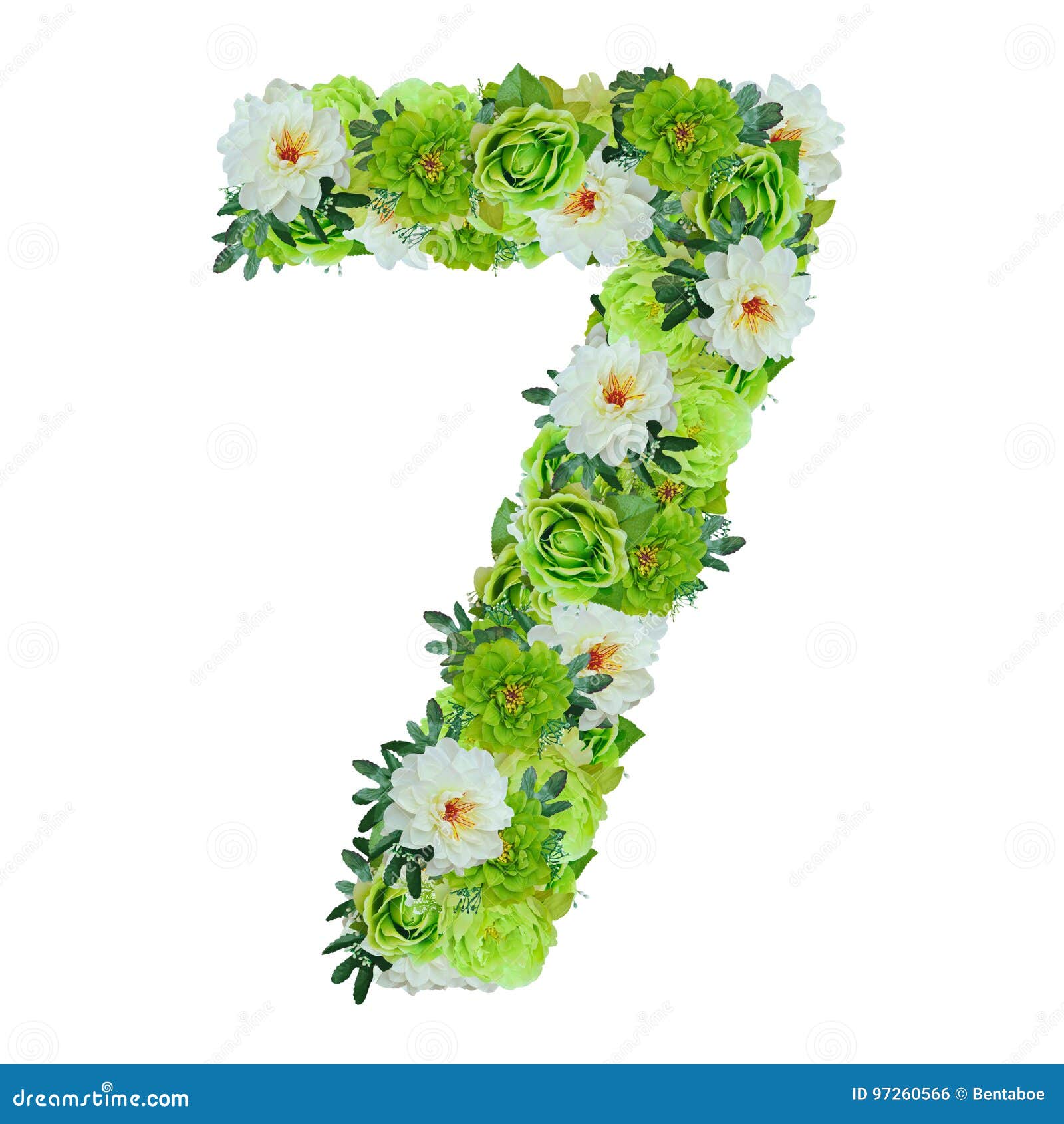 Number 7 from Green and White Flowers Isolated on White Stock ...