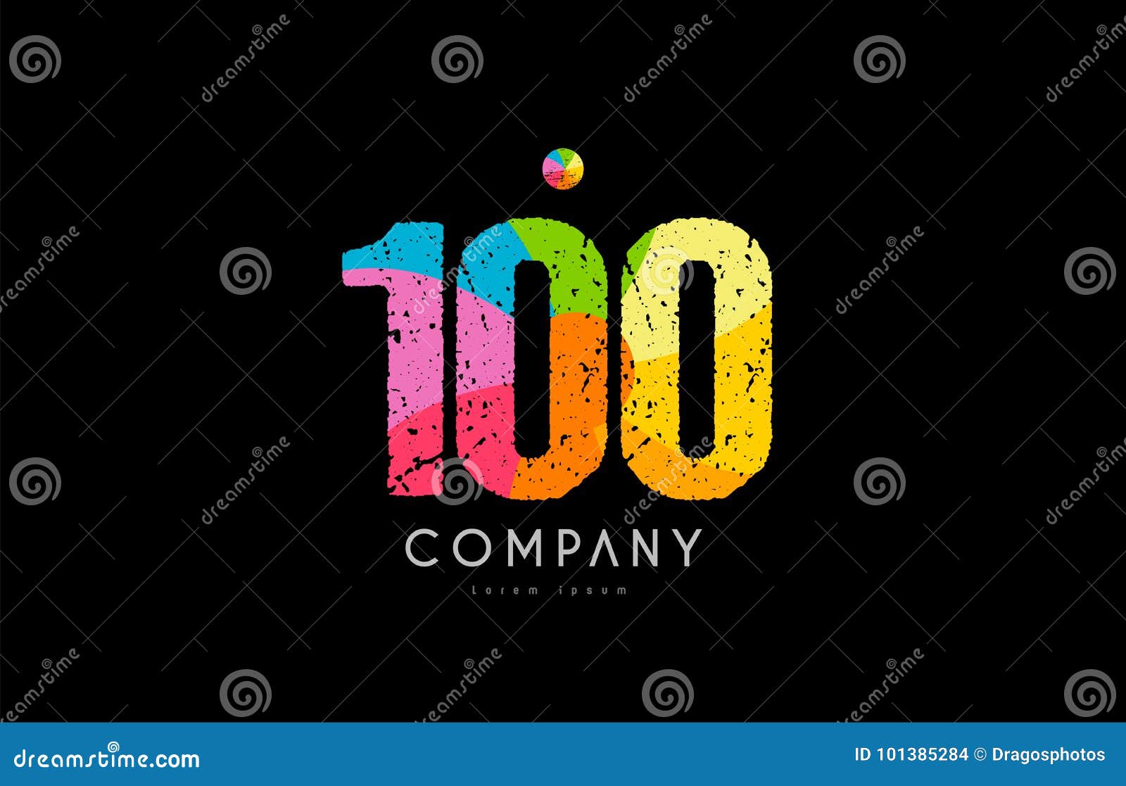 100 Number Grunge Color Rainbow Numeral Digit Logo Stock Vector ...