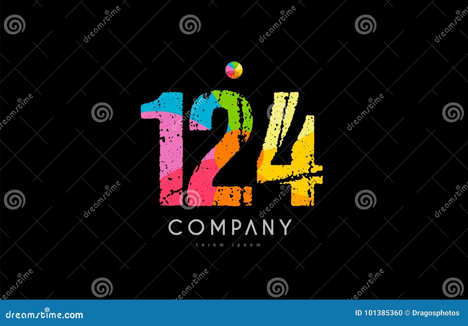 124 Number Grunge Color Rainbow Numeral Digit Logo Stock Illustration ...