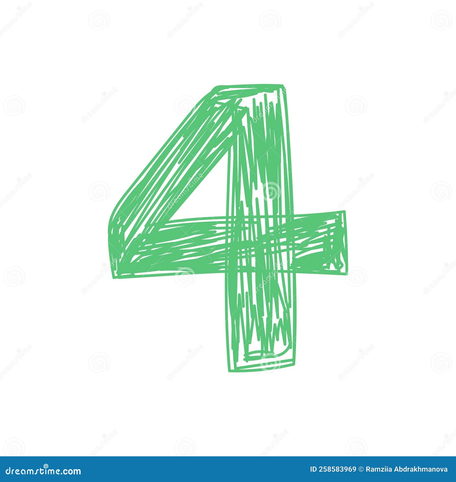Number 4. Hand Drawn Line Sketch Digit Stock Vector - Illustration of ...