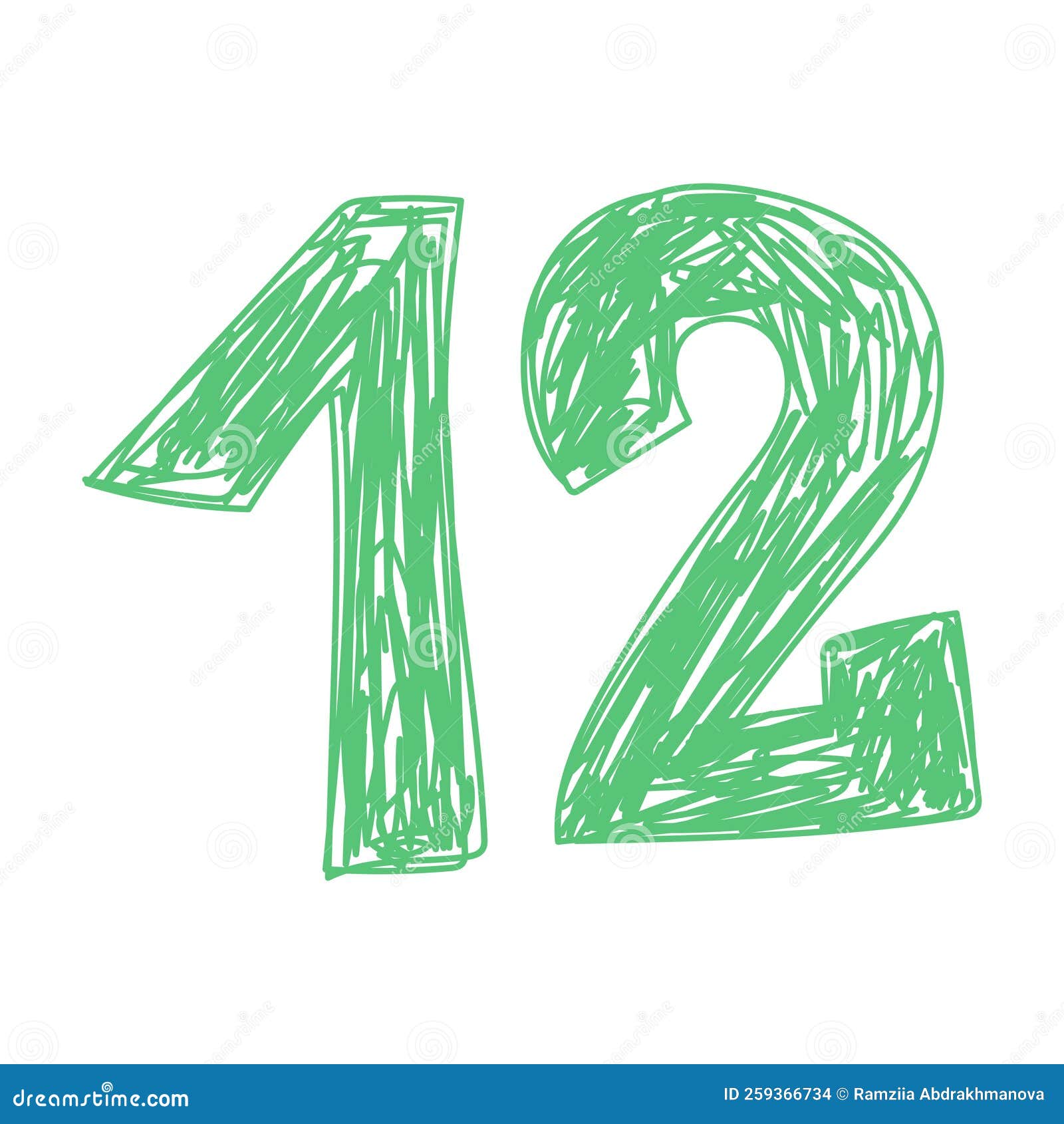 Number 12. Hand Drawn Line Sketch Digit. Children S Drawing Vector ...