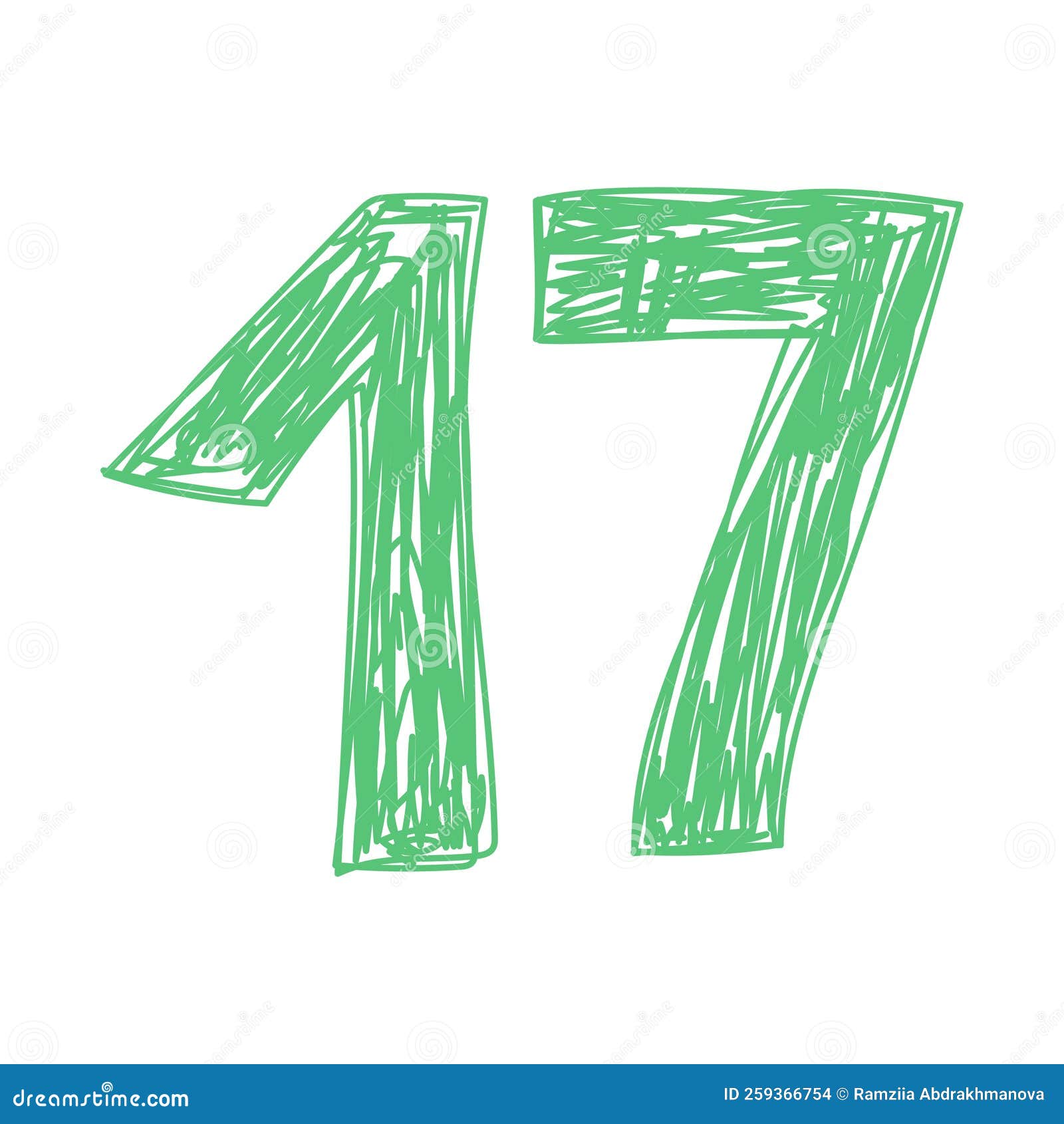 Number 17. Hand Drawn Line Sketch Digit. Children S Drawing Vector ...