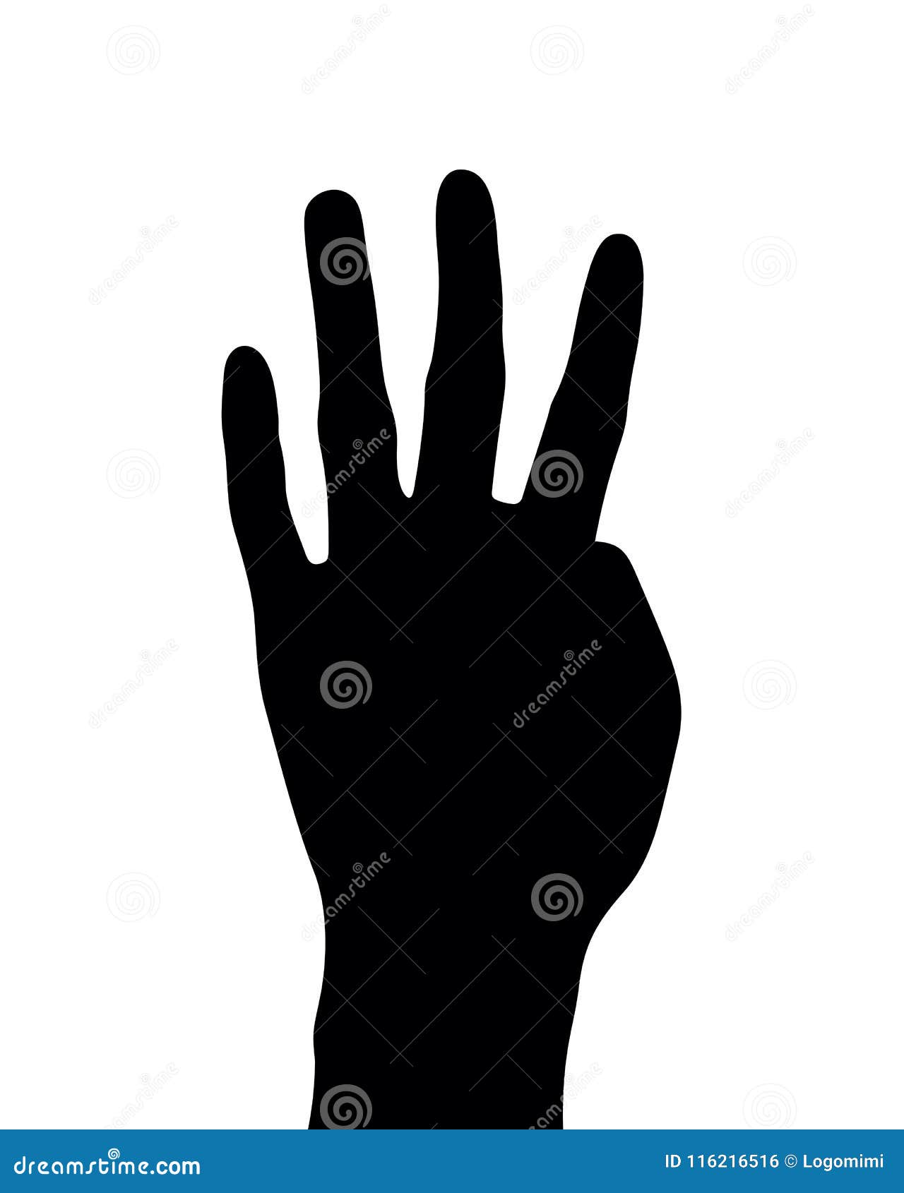 Number Four Hand Gesture Silhouette, Hand Sign Vector Illustration ...
