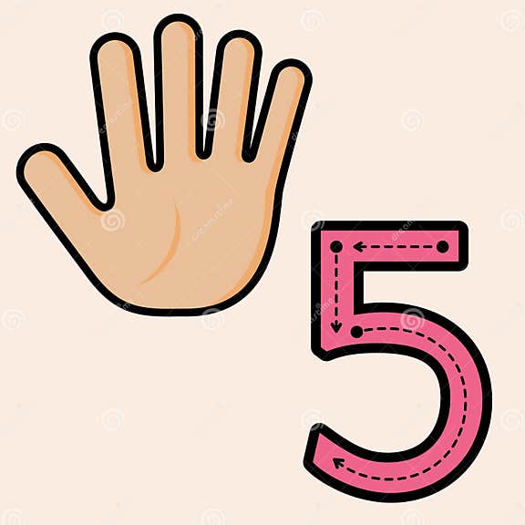 Number 5 - Hand for Kids stock illustration. Illustration of text ...