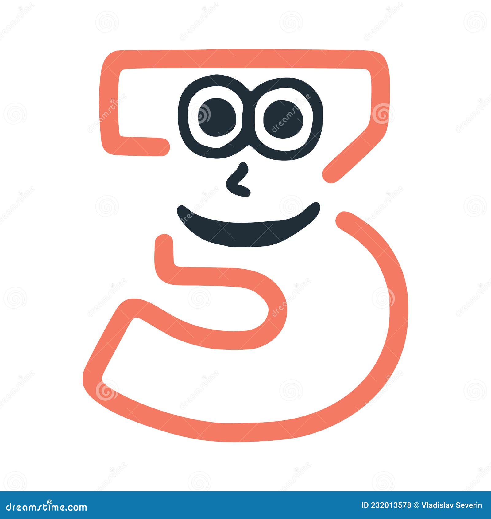 Number 3 Happy Eccentric Smiling Character Stock Vector - Illustration ...
