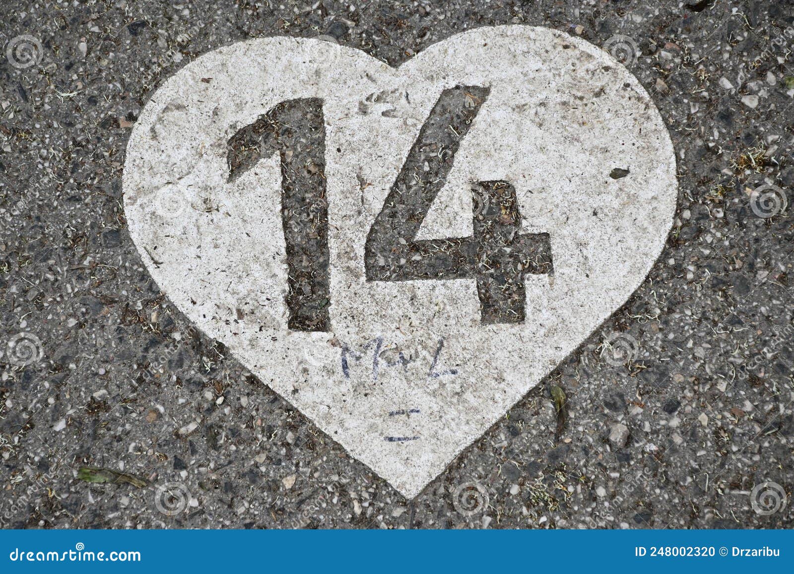 Number 14 in a Heart Painted on Concrete Stock Photo - Image of sign ...