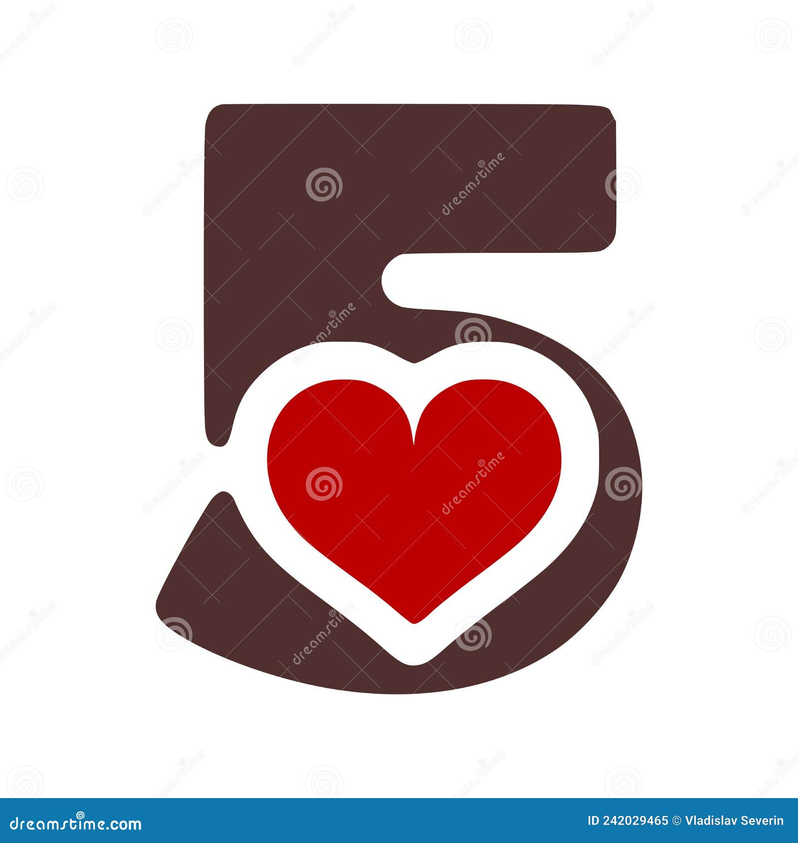 Number 5 with Heart Symbol Doodle Icon Stock Vector - Illustration of ...