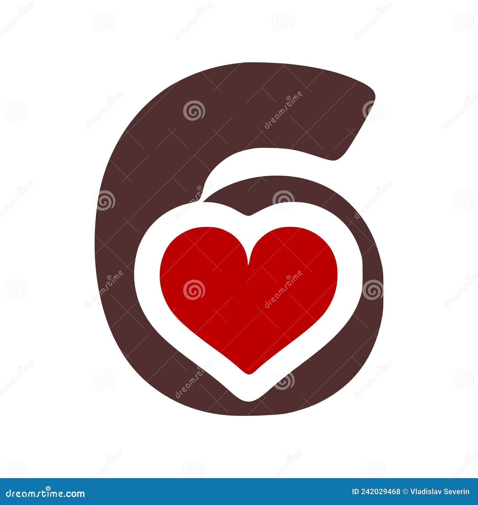 Number 6 with Heart Symbol Doodle Icon Stock Vector - Illustration of ...