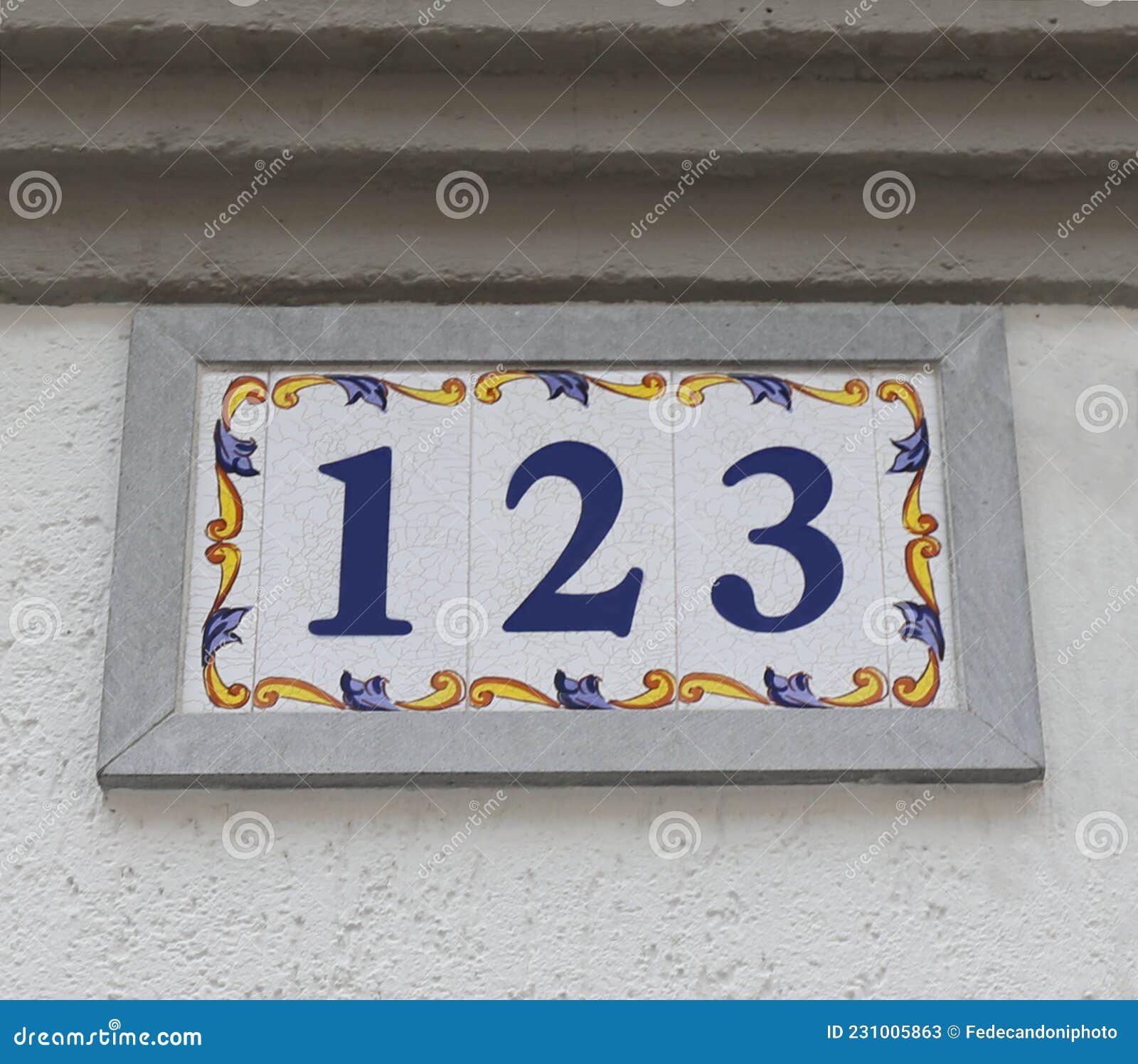 Number 123 of a House Written on the Ceramic Tiles Stock Image - Image ...