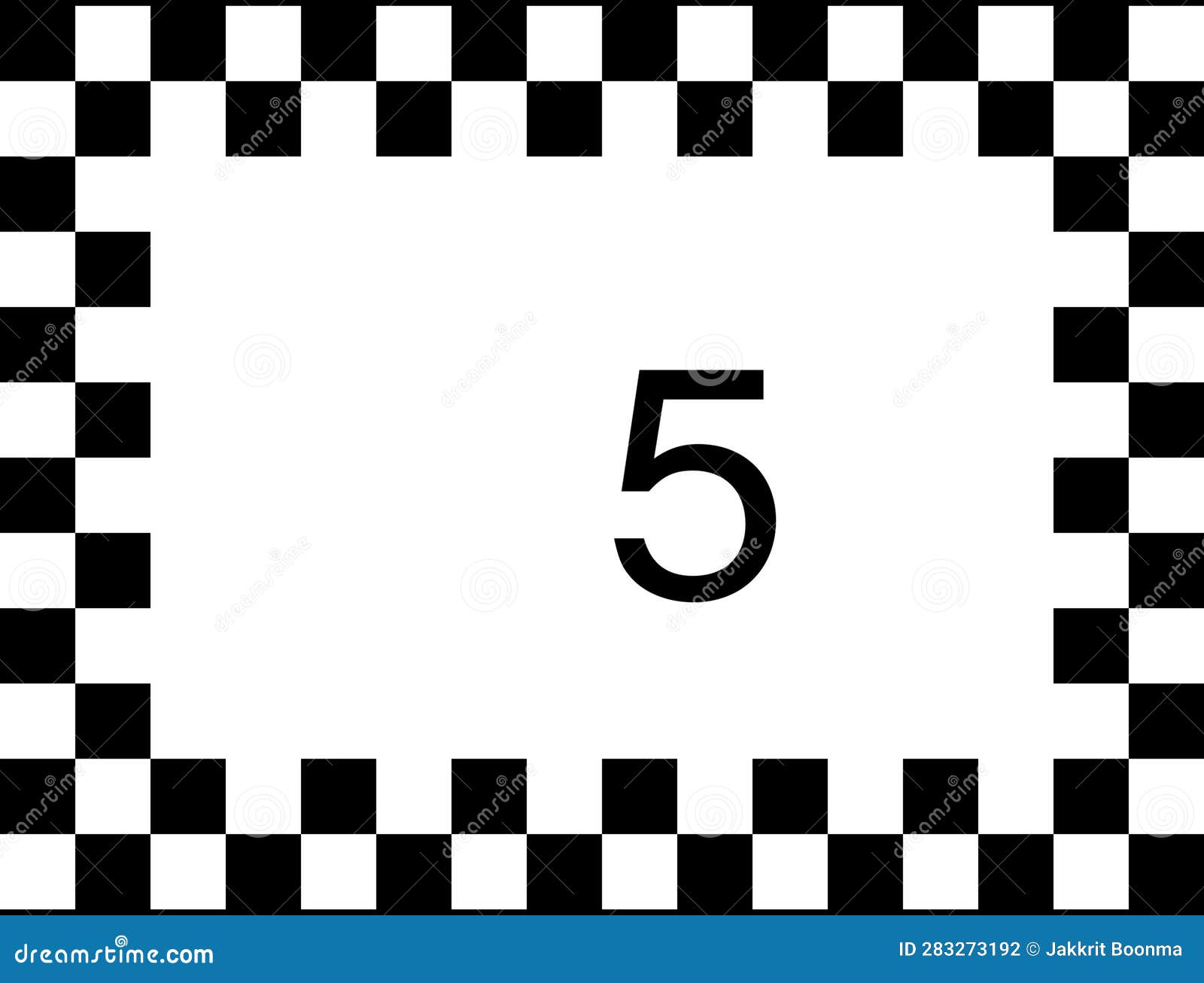 Number 5 Icon on a Back and White Checkered Pattern and White Rectangle ...