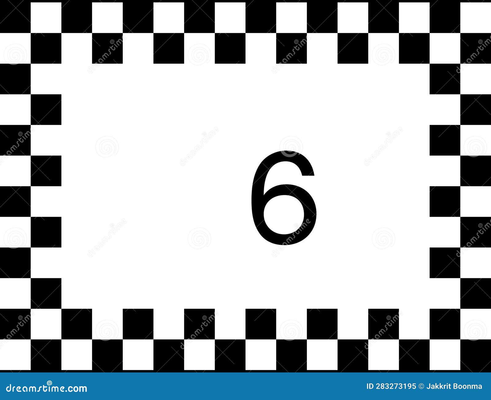 Number 6 Icon on a Back and White Checkered Pattern and White Rectangle ...