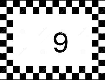 Number 9 Icon on a Back and White Checkered Pattern and White Rectangle ...