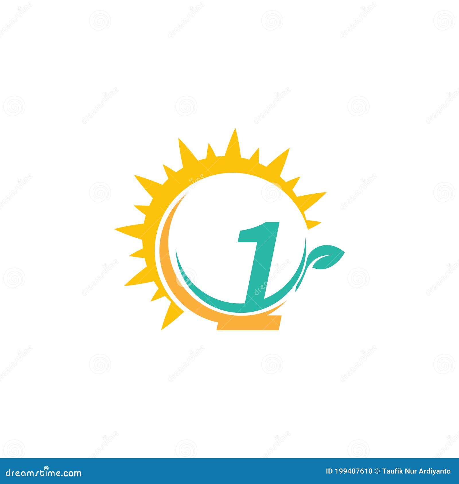 Number 1 Icon Logo with Leaf Combined with Sunshine Design Stock Vector ...