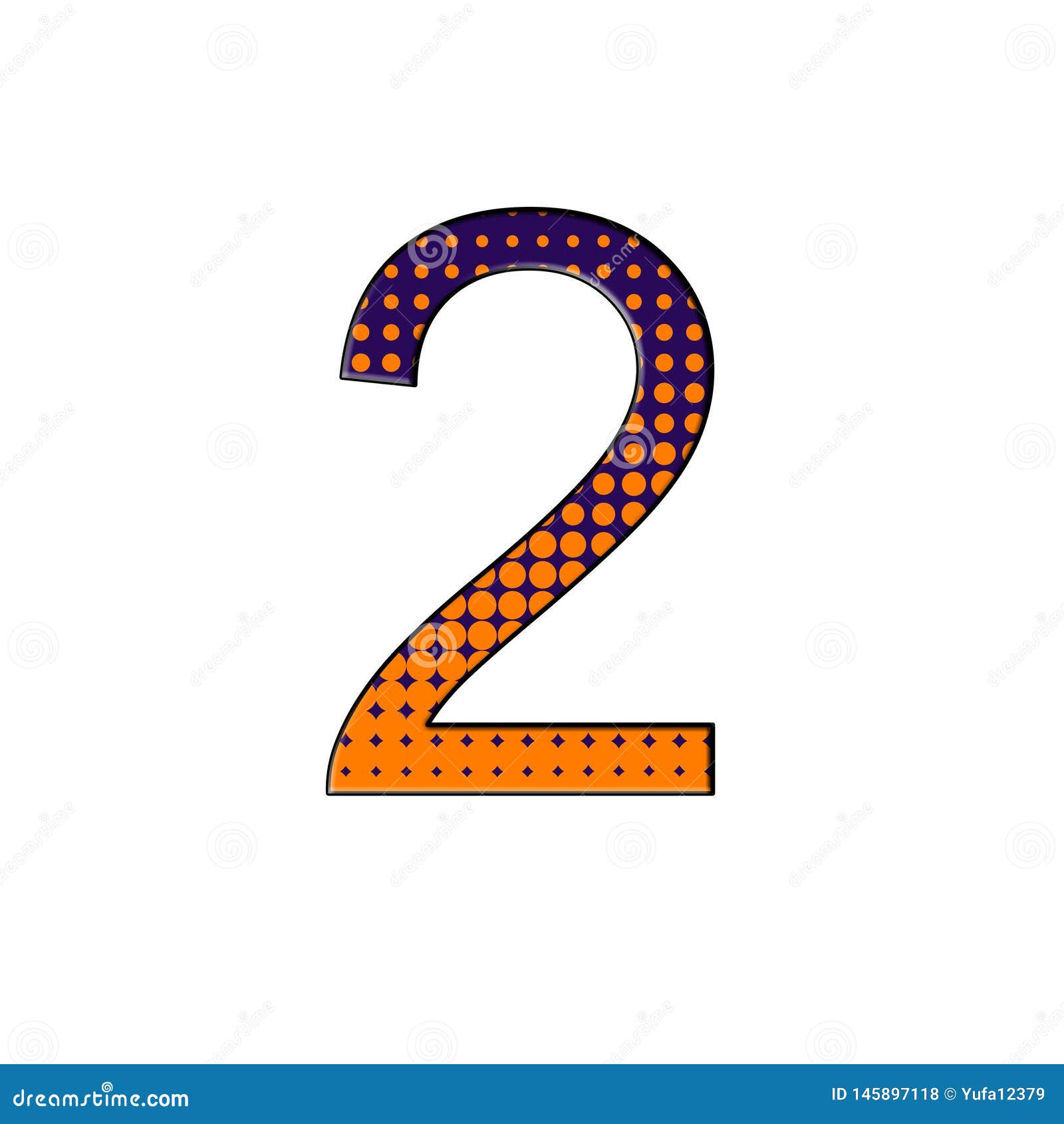 Number 2 Illustration on Isolated White Background. Halftone Duotone ...