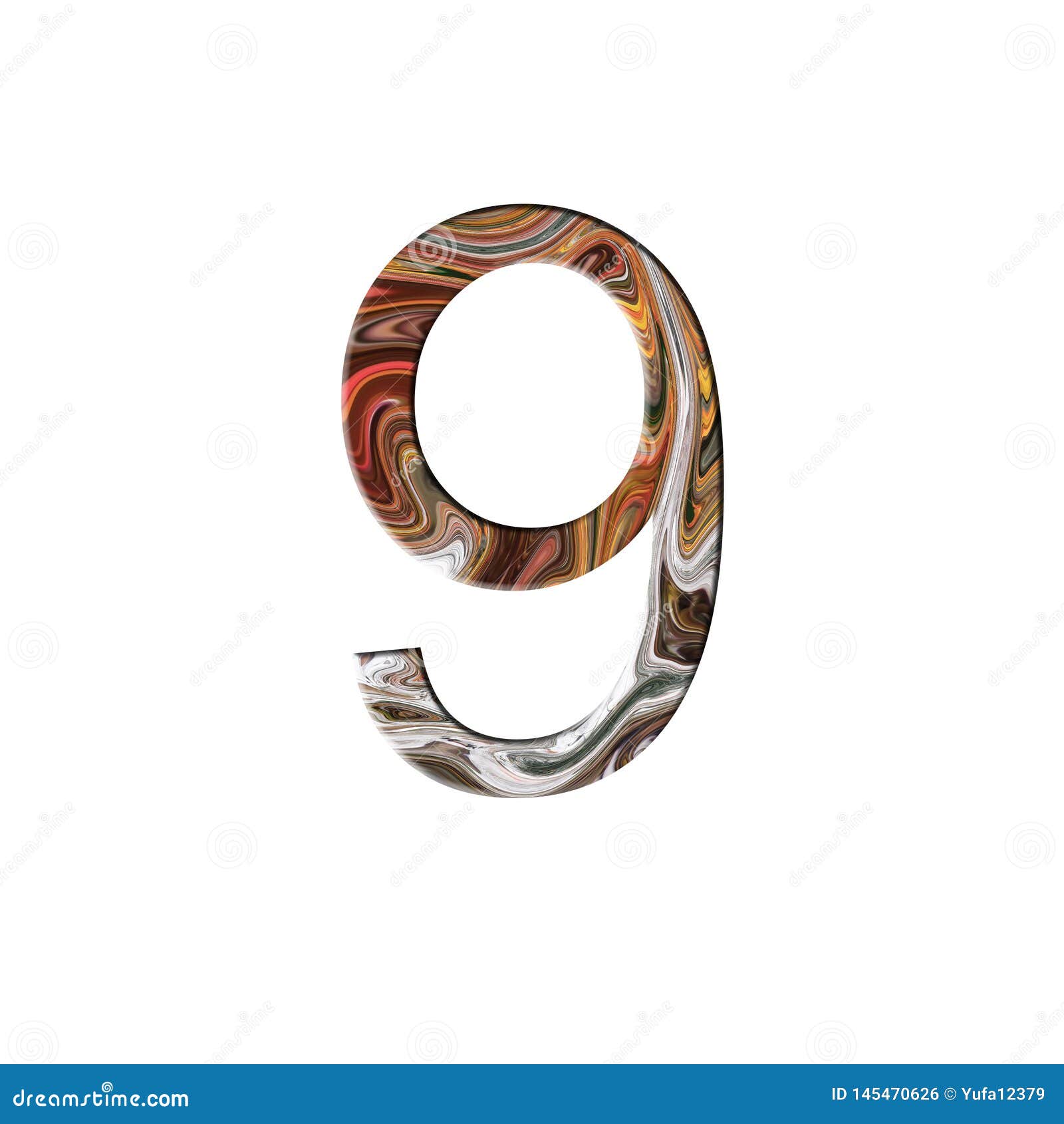 Number 9 Illustration - Painted Liquid Wave Style. Design Elements ...