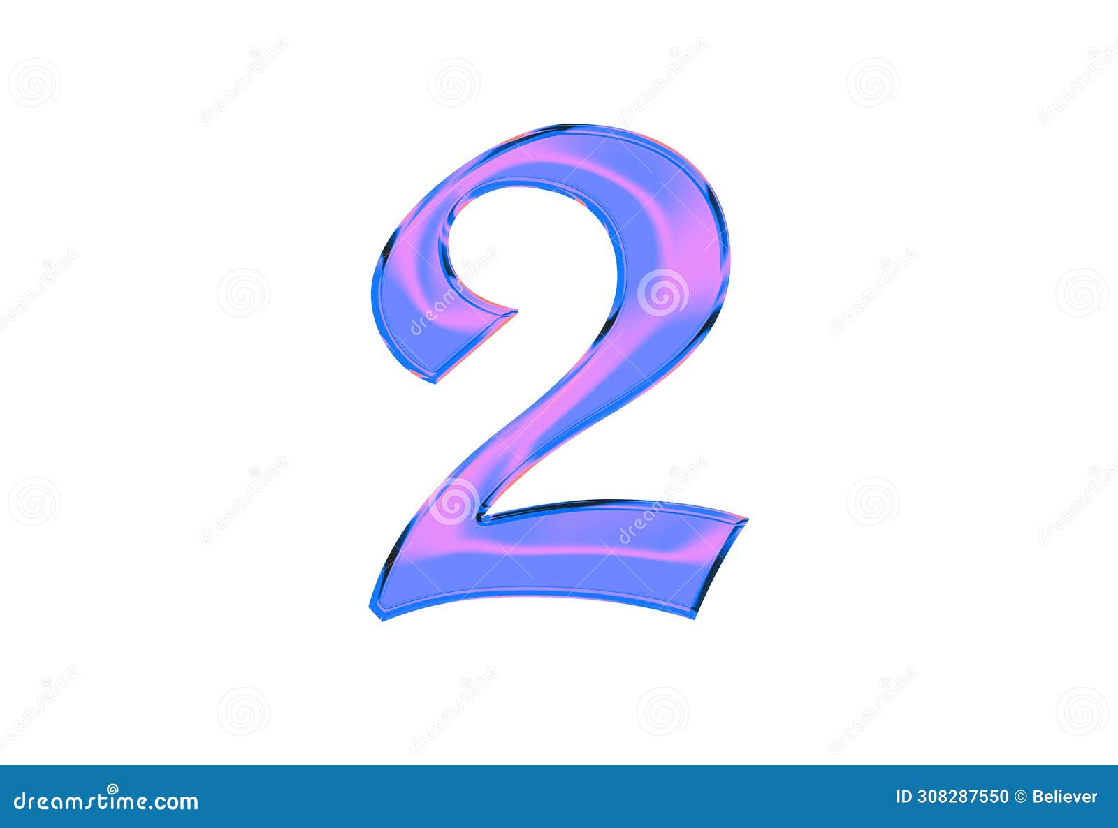 Number 2 Isolated on a White Background, Hologram Effect in Blue and ...