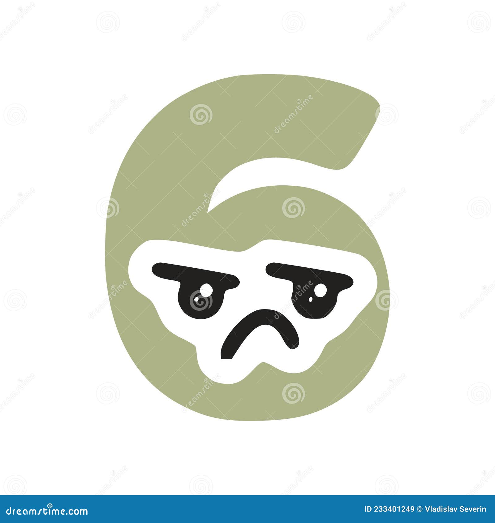 Number 6 Kawaii Character with Sad Face Stock Vector - Illustration of ...
