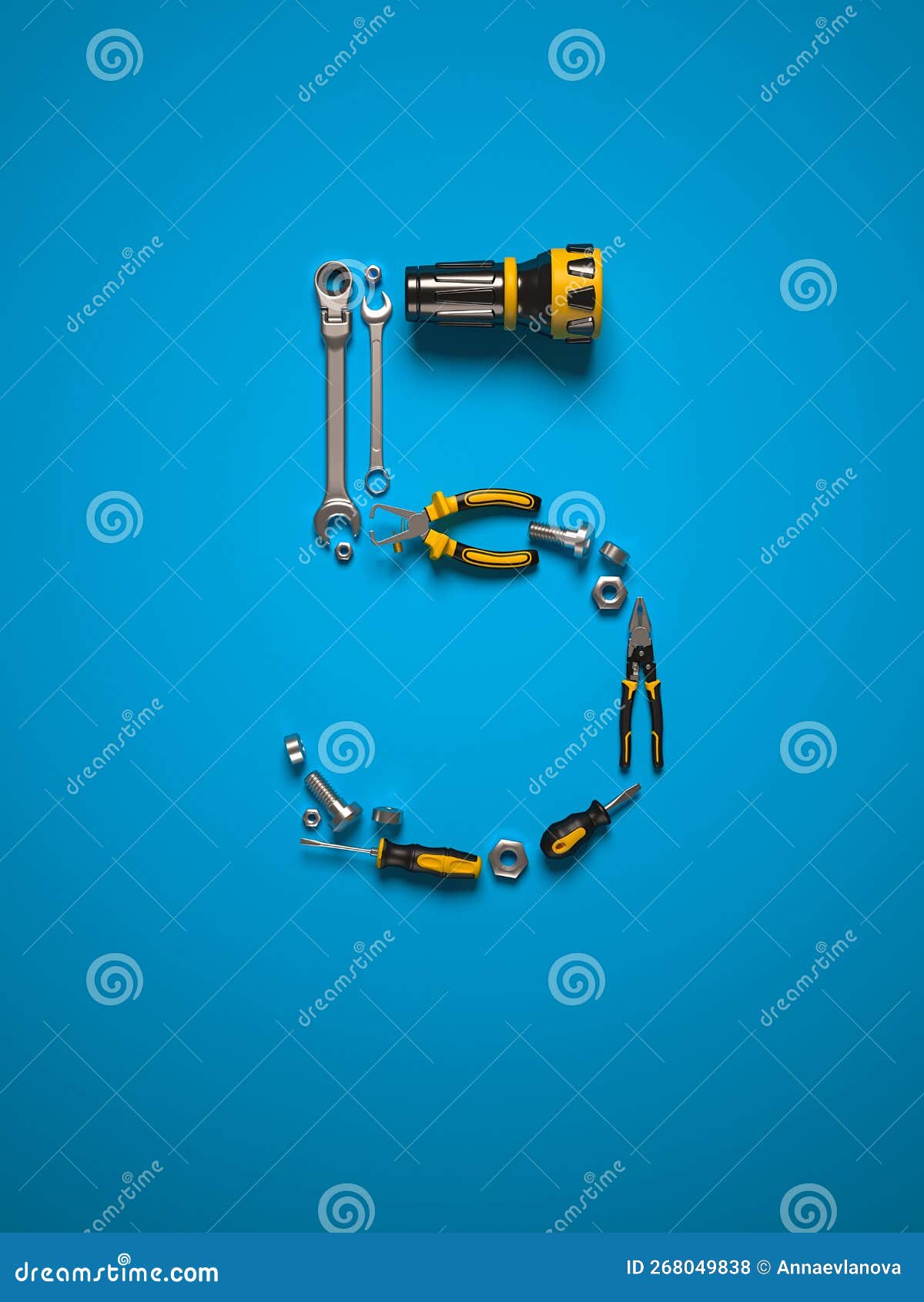 The "5" Number Laid Out of Construction Tools. a Part of 0-9 Set. Stock ...