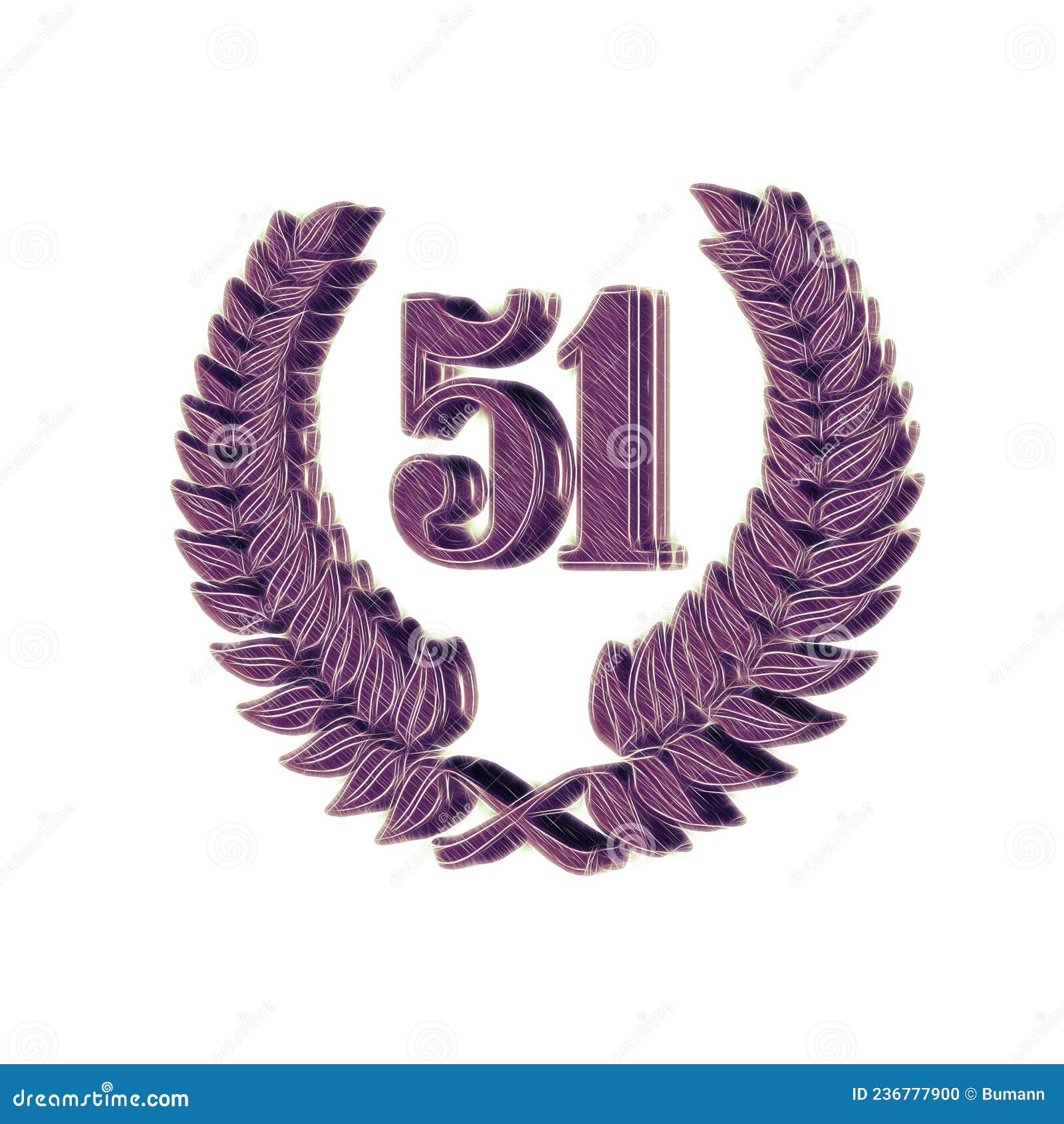 Number 51 with Laurel Wreath or Honor Wreath As a 3D-illustration, 3D ...