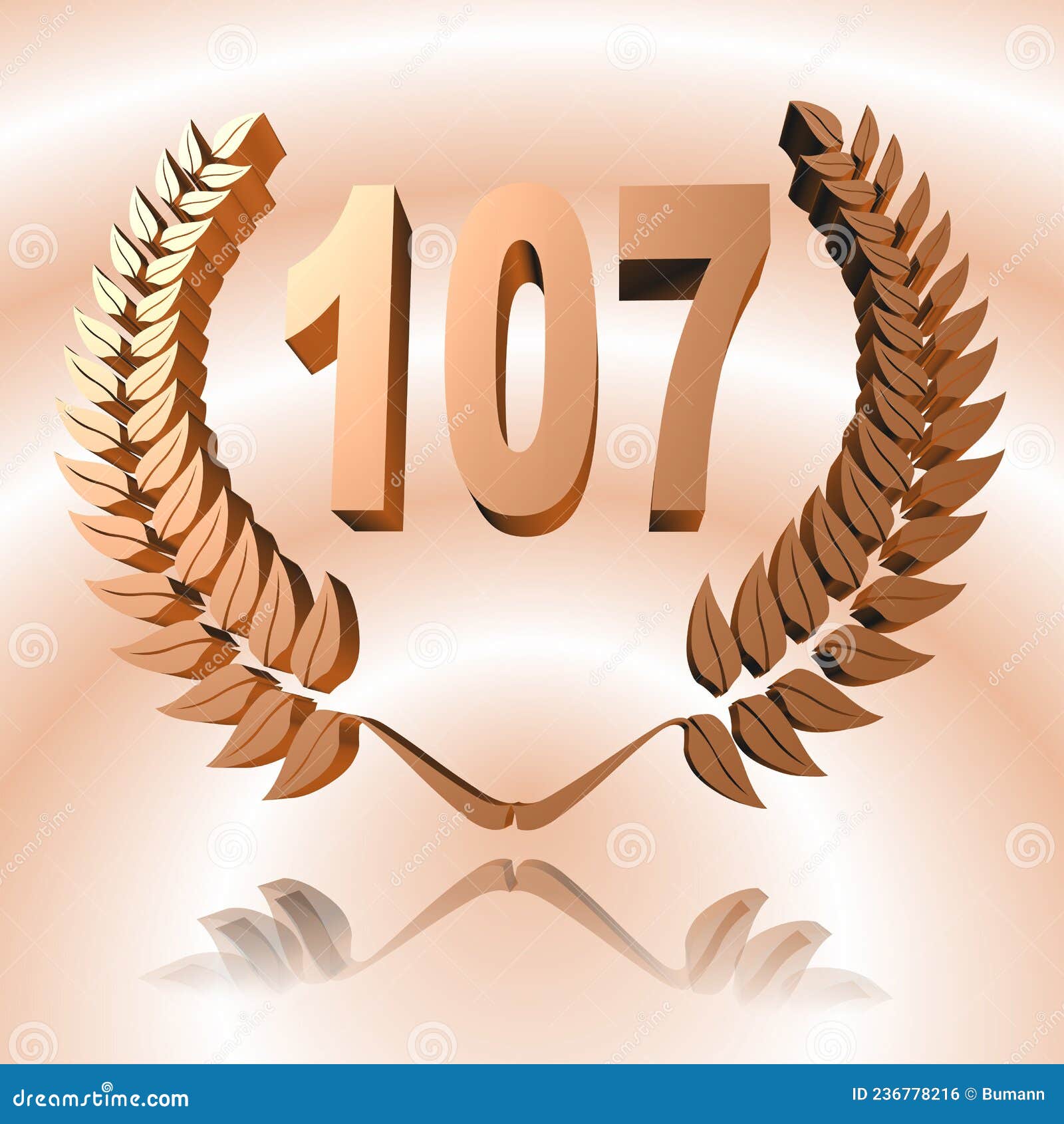 Number 107 with Laurel Wreath or Honor Wreath As a 3D-illustration, 3D ...