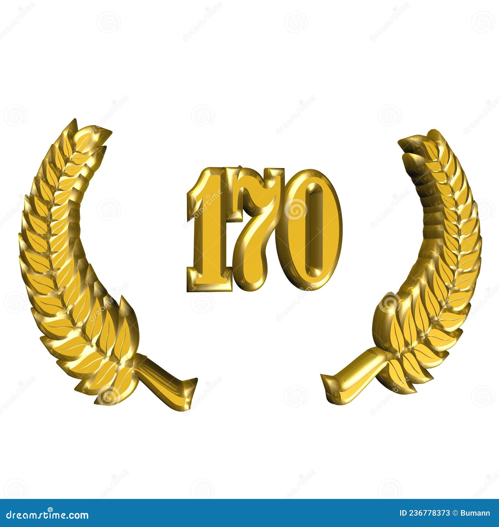 Number 170 with Laurel Wreath or Honor Wreath As a 3D-illustration, 3D ...