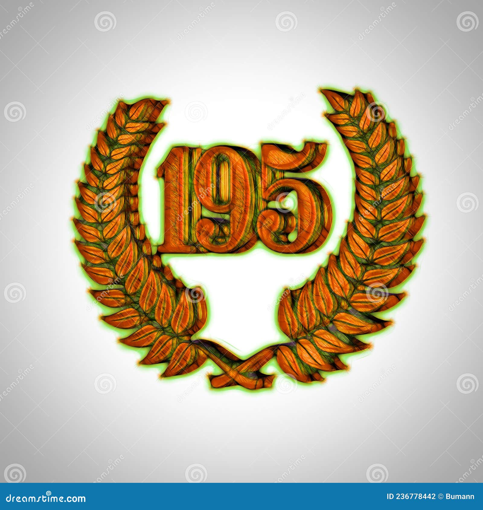Number 195 with Laurel Wreath or Honor Wreath As a 3D-illustration, 3D ...