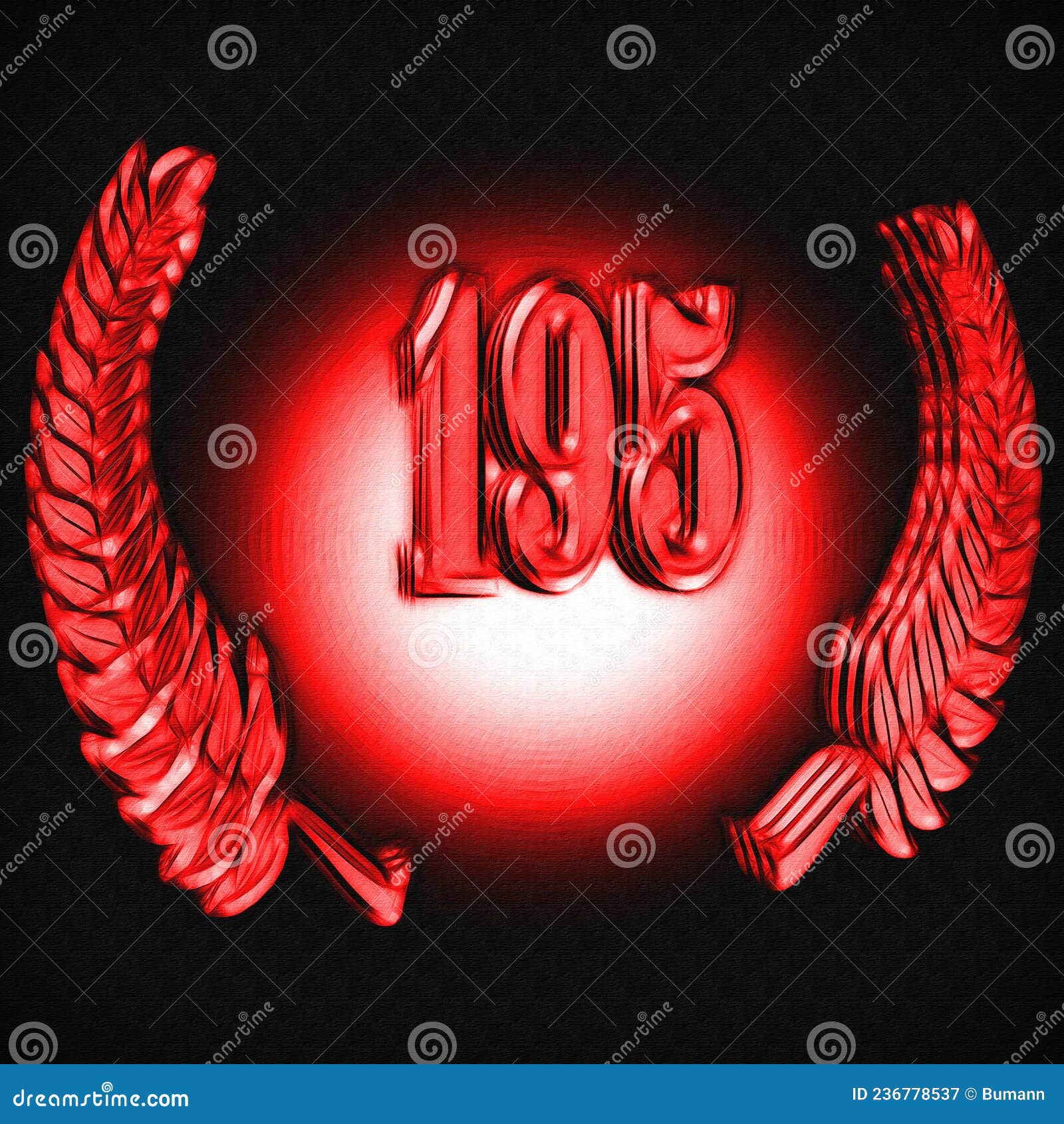 Number 195 with Laurel Wreath or Honor Wreath As a 3D-illustration, 3D ...