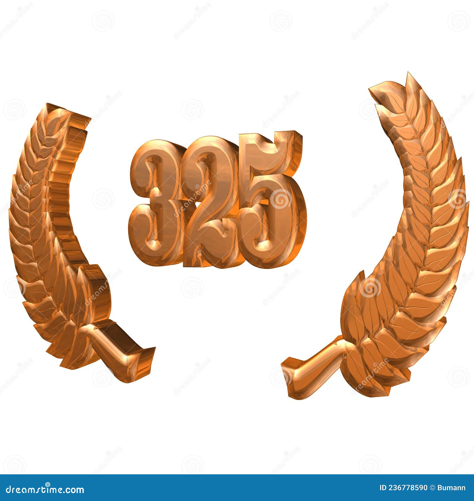 Number 325 with Laurel Wreath or Honor Wreath As a 3D-illustration, 3D ...