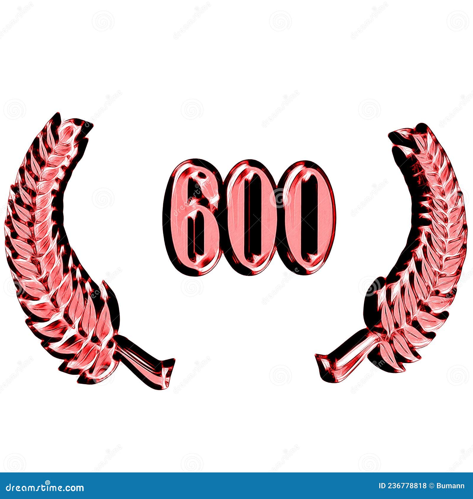 Number 600 with Laurel Wreath or Honor Wreath As a 3D-illustration, 3D ...