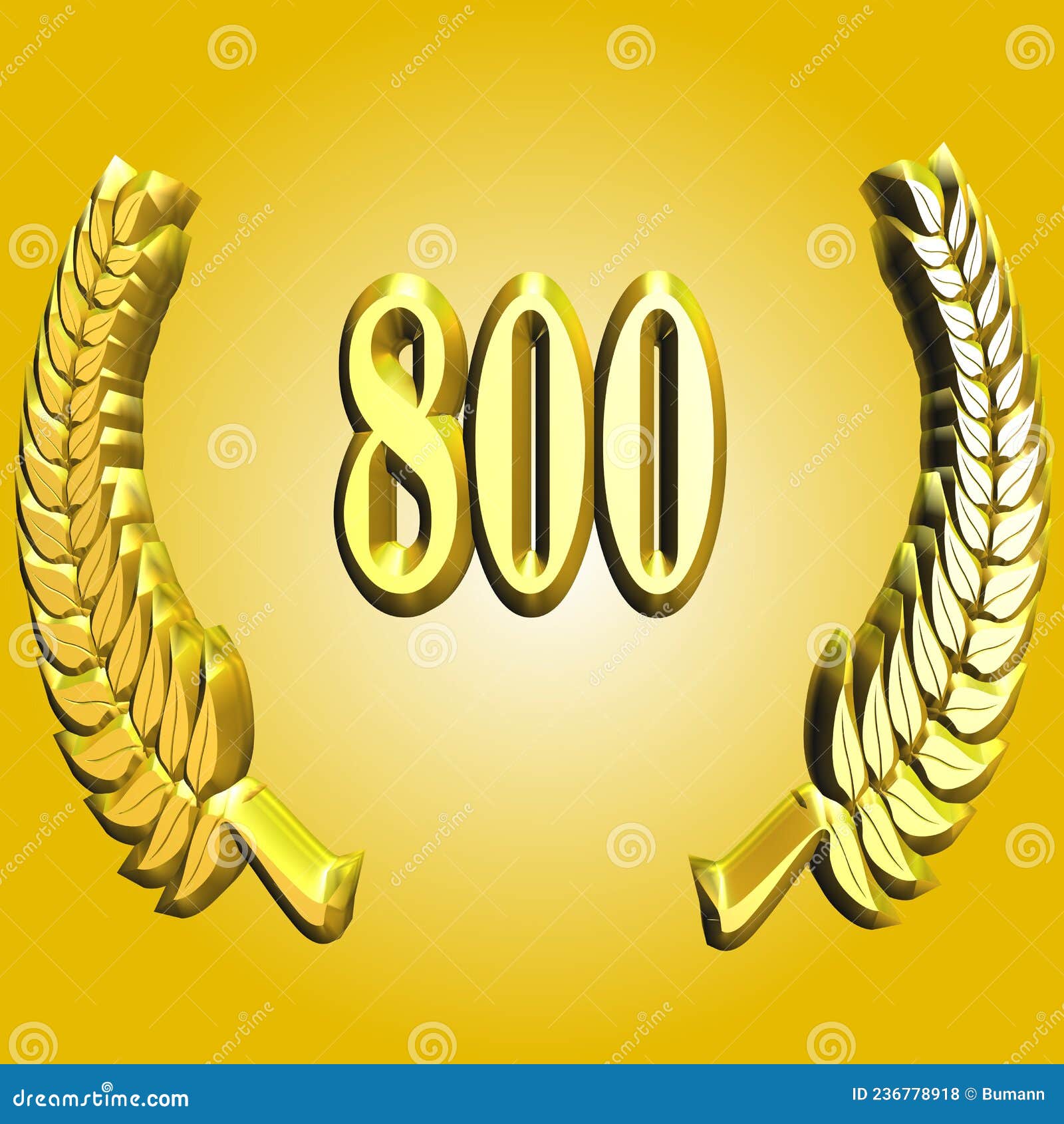 Number 800 with Laurel Wreath or Honor Wreath As a 3D-illustration, 3D ...