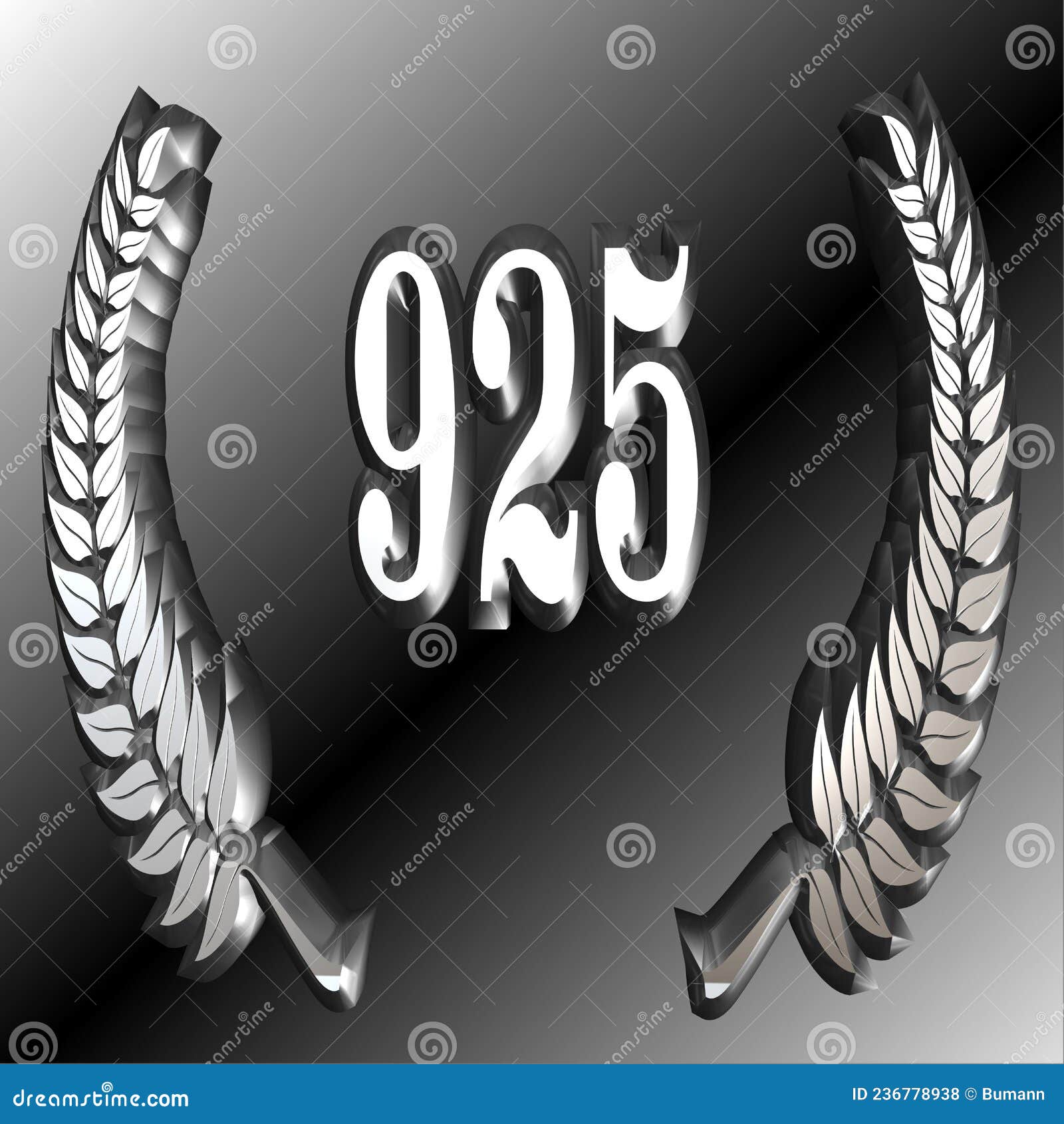Number 925 with Laurel Wreath or Honor Wreath As a 3D-illustration, 3D ...