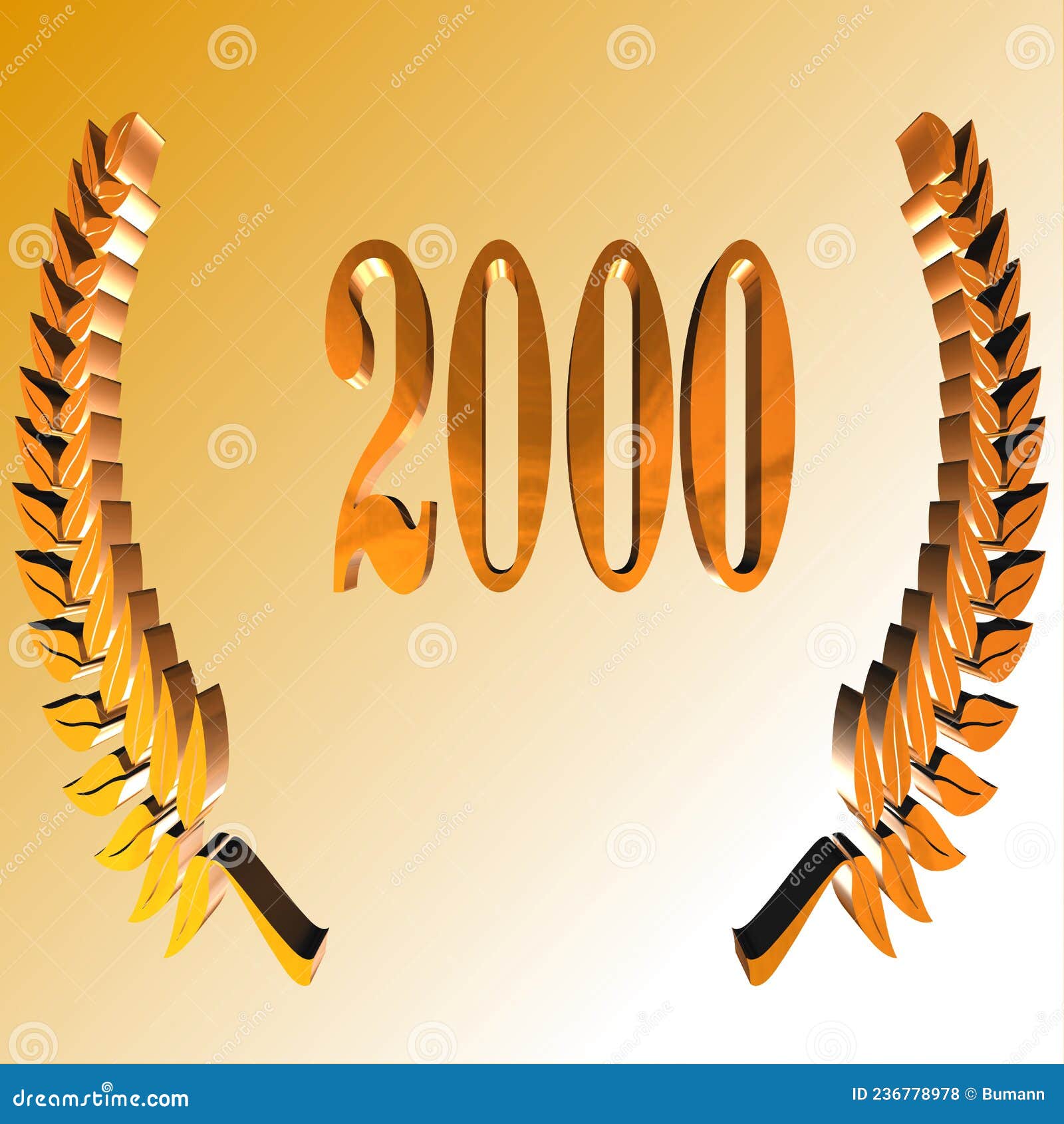 Number 2000 with Laurel Wreath or Honor Wreath As a 3D-illustration, 3D ...