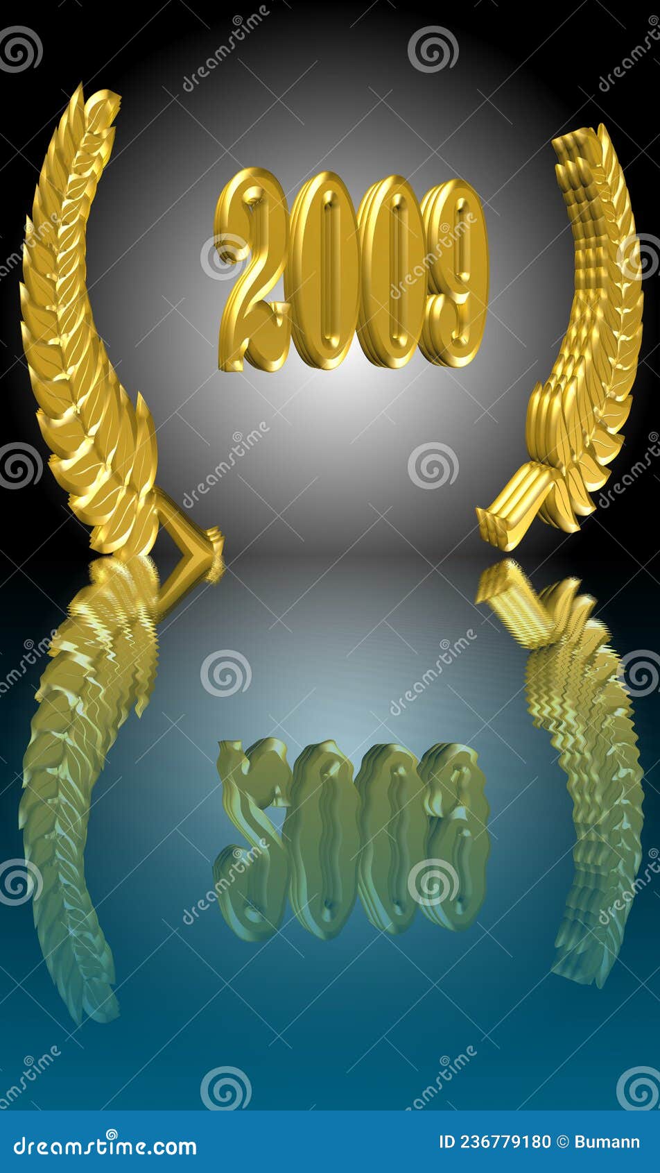 Number 2009 with Laurel Wreath or Honor Wreath As a 3D-illustration, 3D ...