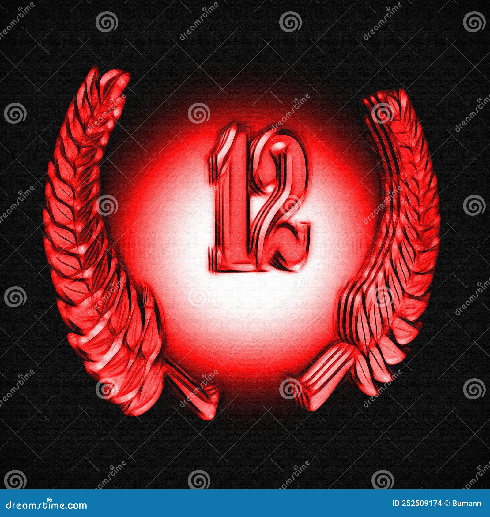Number 12 with Laurel Wreath or Honor Wreath As a 3D-illustration, 3D ...