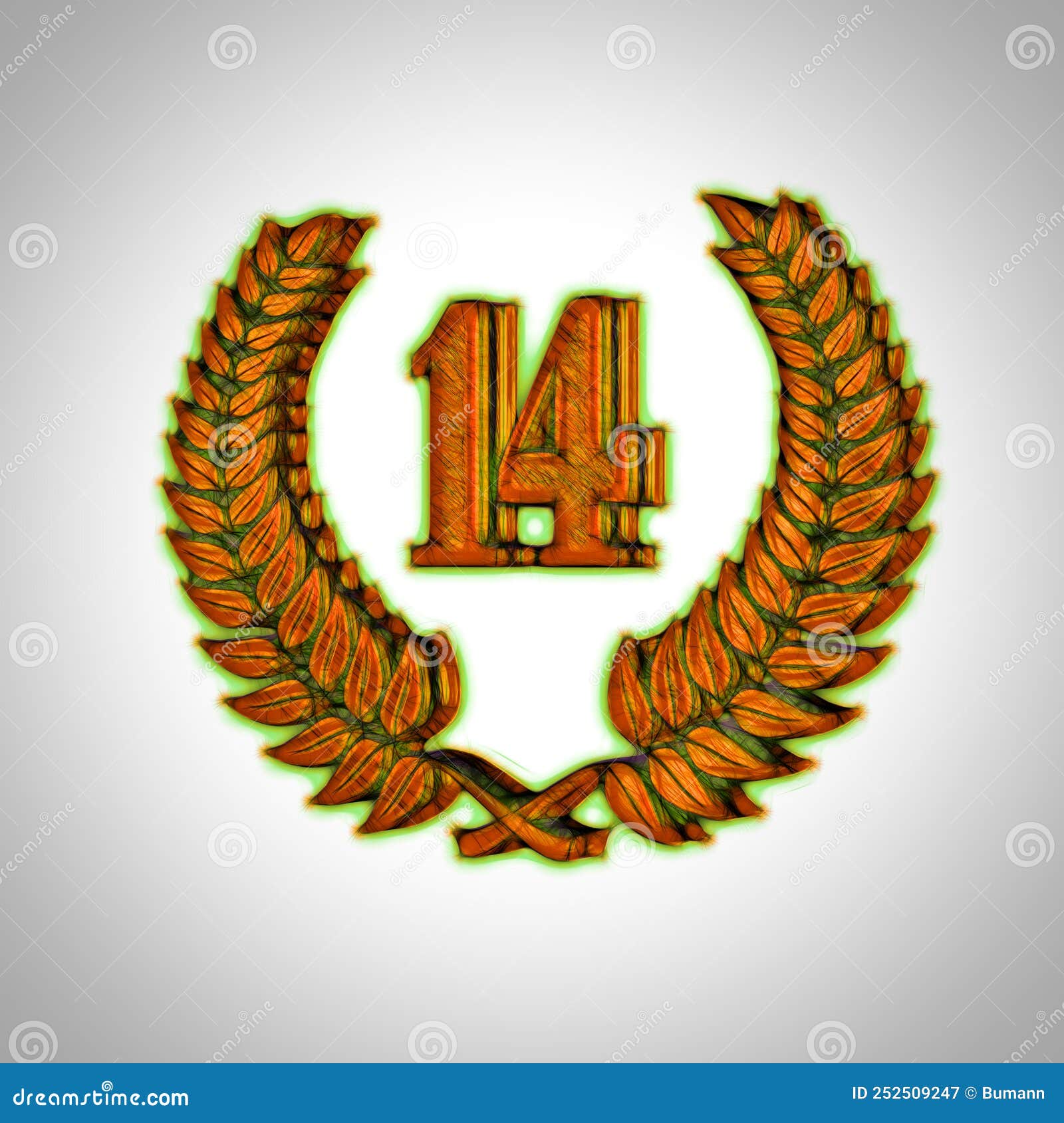 Number 14 with Laurel Wreath or Honor Wreath As a 3D-illustration, 3D ...