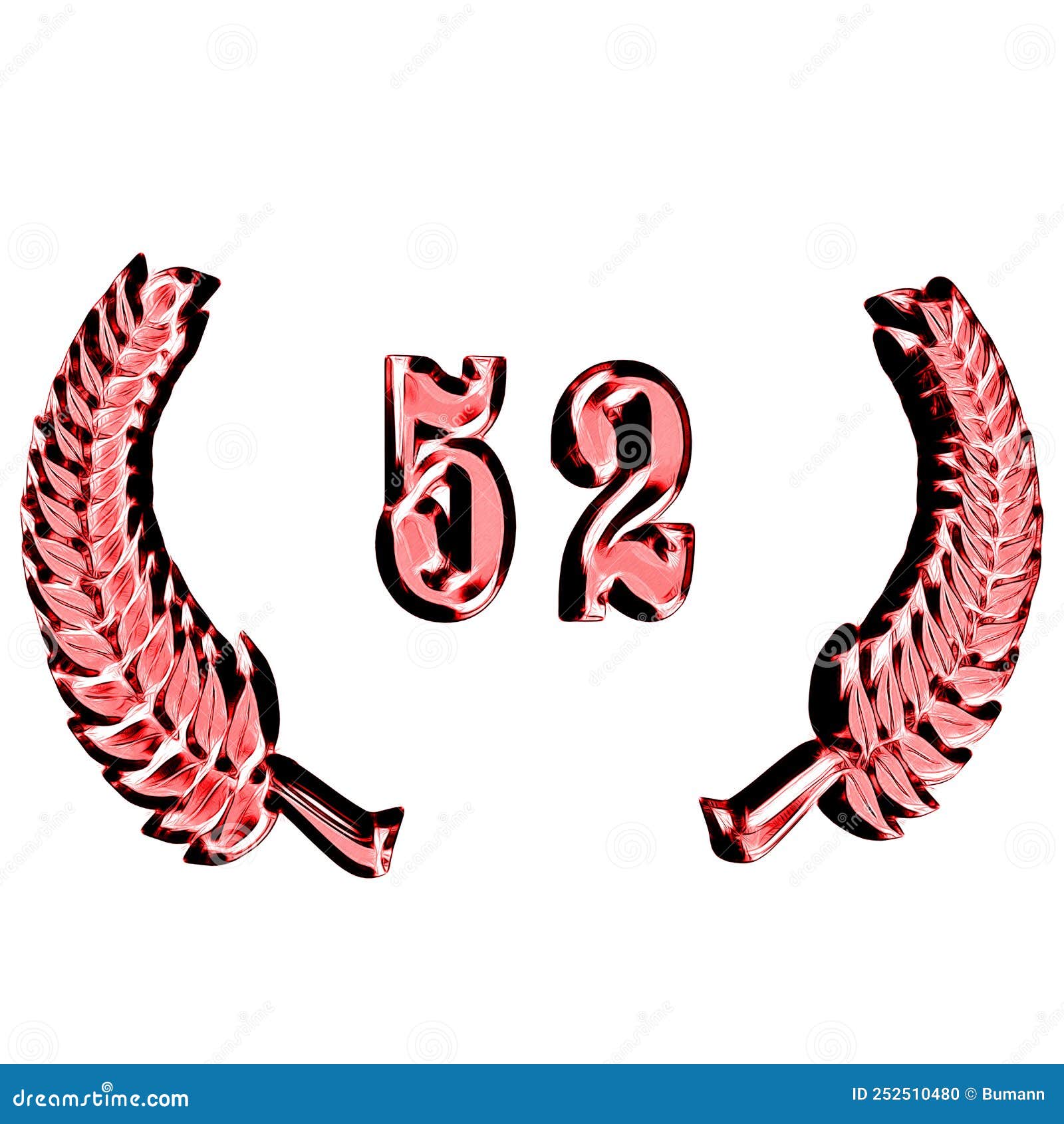 Number 52 with Laurel Wreath or Honor Wreath As a 3D-illustration, 3D ...