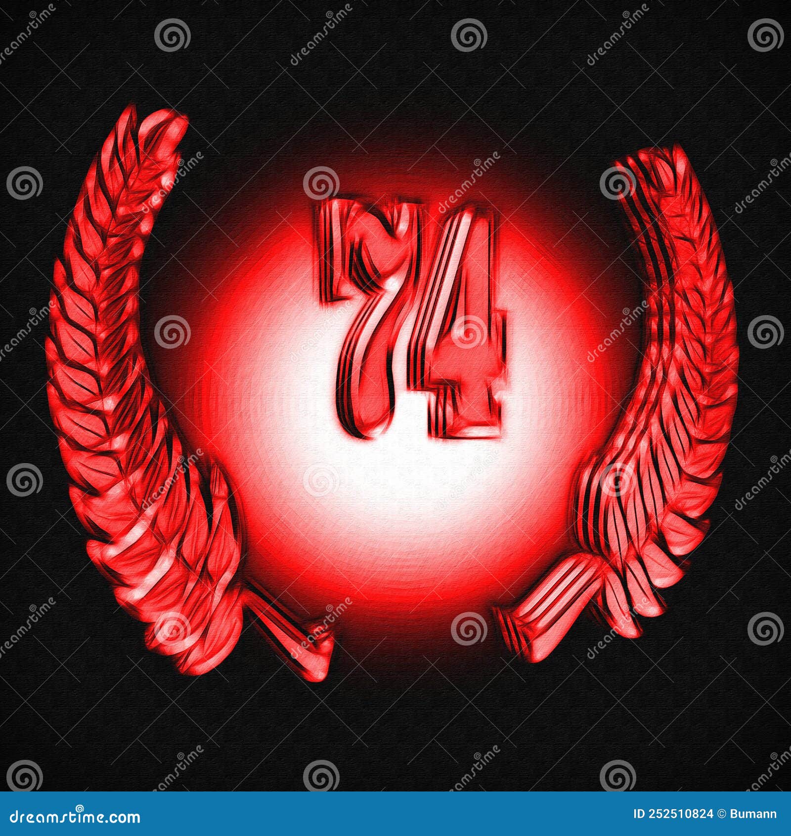 Number 74 with Laurel Wreath or Honor Wreath As a 3D-illustration, 3D ...