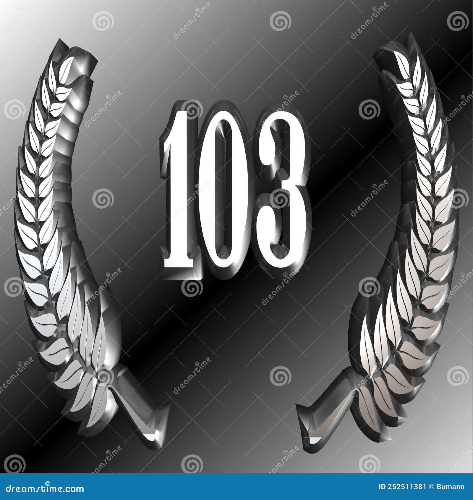 Number 103 with Laurel Wreath or Honor Wreath As a 3D-illustration, 3D ...