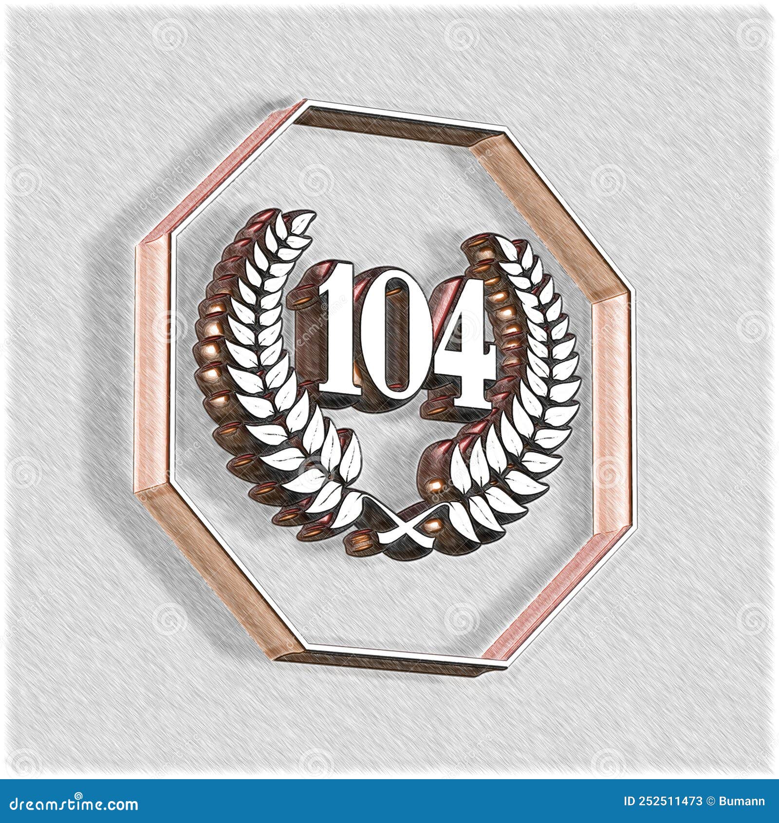Number 104 with Laurel Wreath or Honor Wreath As a 3D-illustration, 3D ...