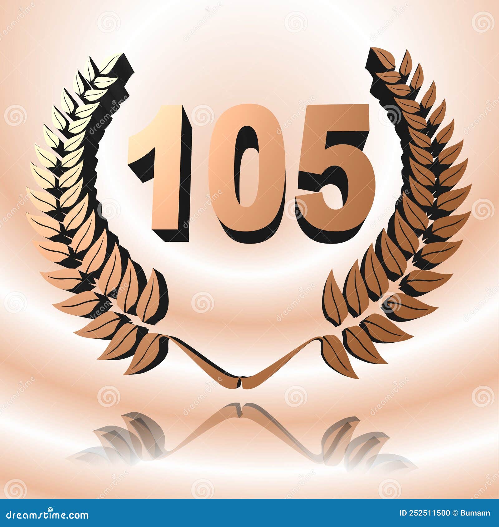 Number 105 with Laurel Wreath or Honor Wreath As a 3D-illustration, 3D ...