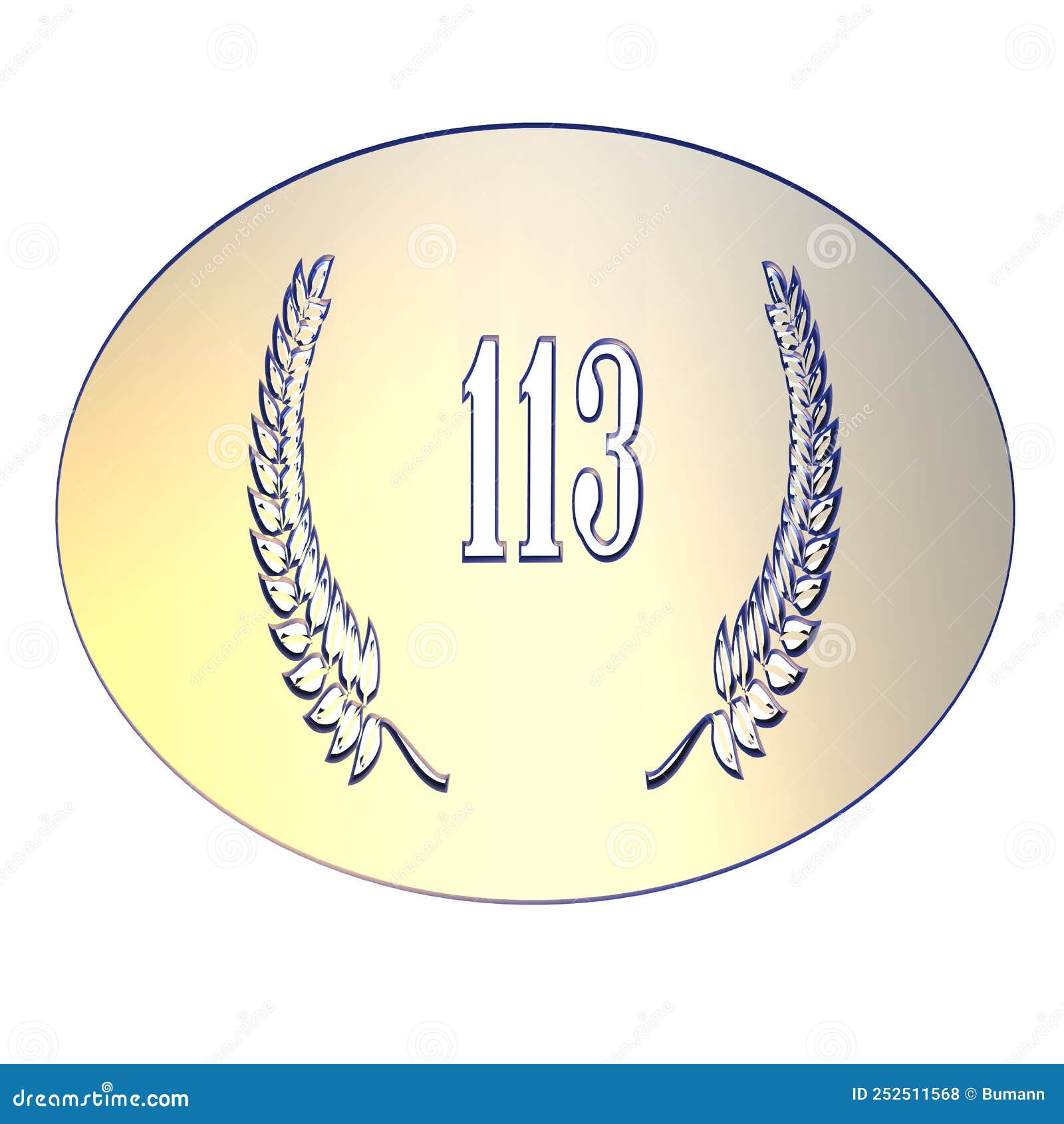 Number 113 with Laurel Wreath or Honor Wreath As a 3D-illustration, 3D ...