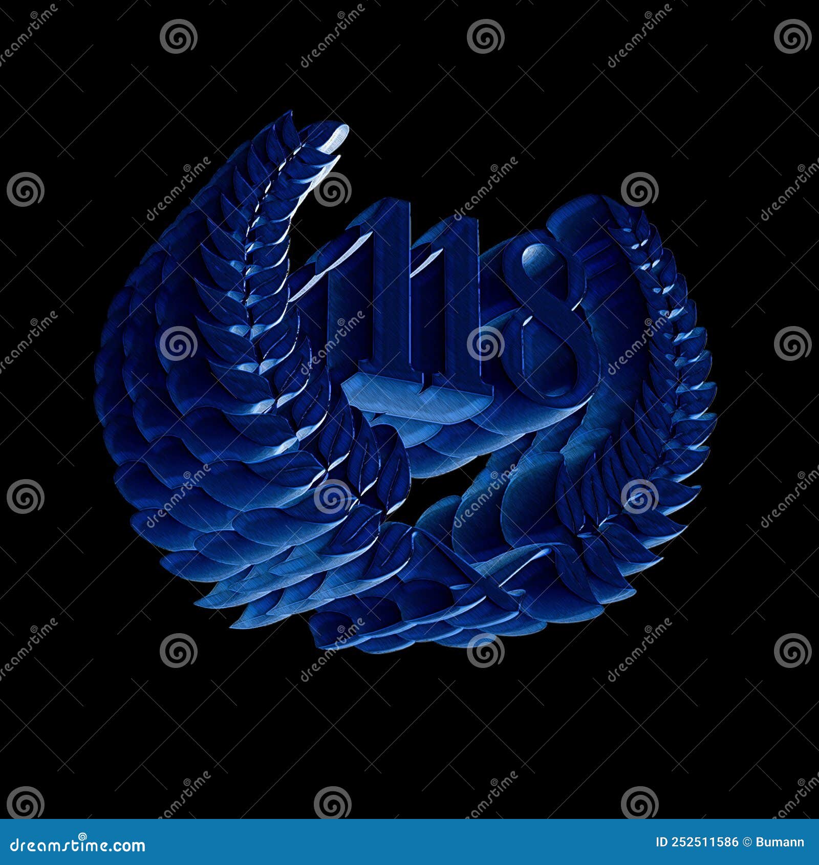 Number 118 with Laurel Wreath or Honor Wreath As a 3D-illustration, 3D ...
