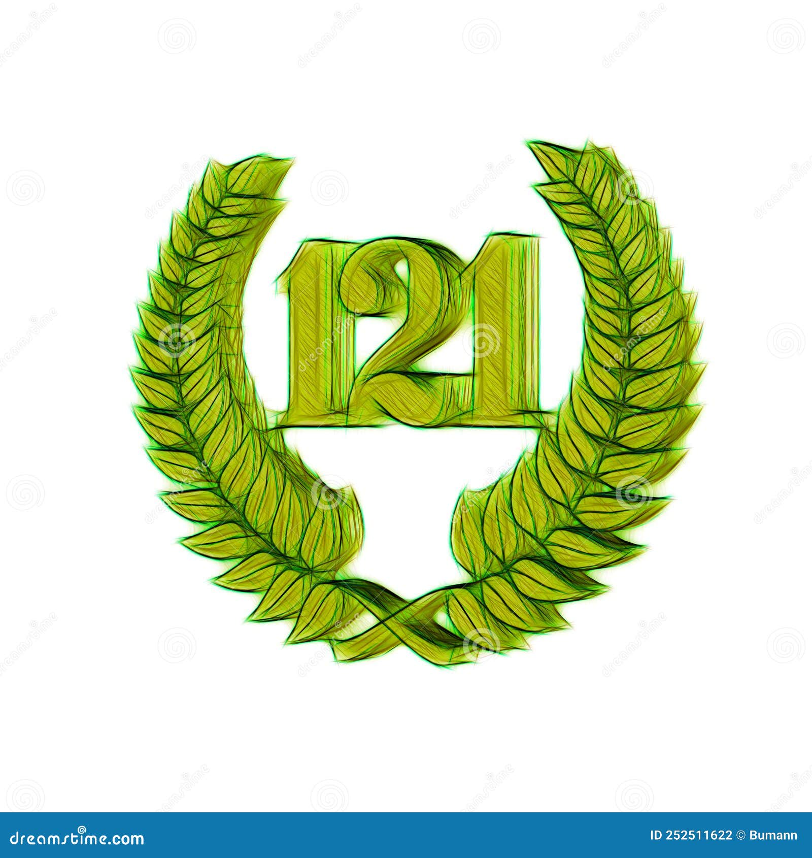 Number 121 with Laurel Wreath or Honor Wreath As a 3D-illustration, 3D ...