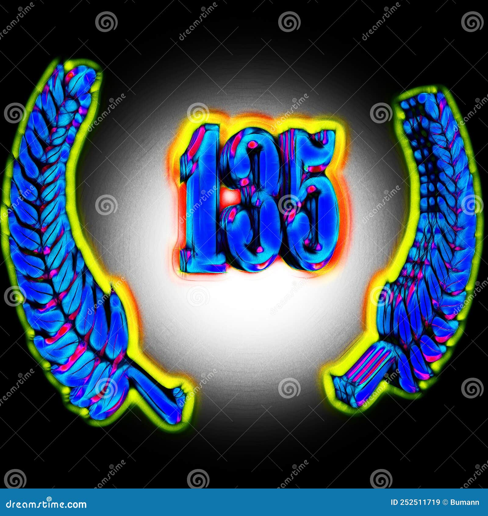 Number 135 with Laurel Wreath or Honor Wreath As a 3D-illustration, 3D ...