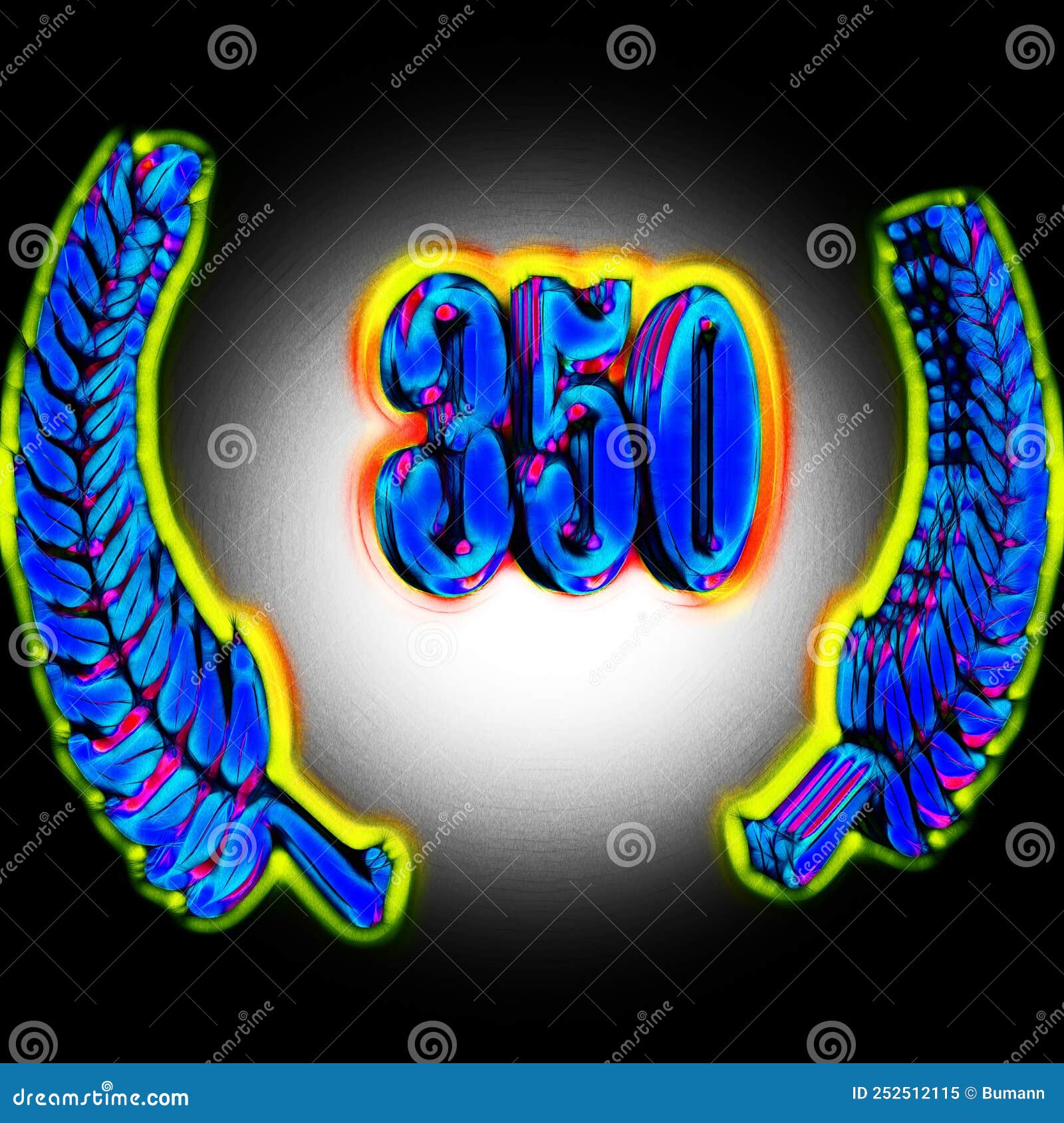 Number 350 with Laurel Wreath or Honor Wreath As a 3D-illustration, 3D ...