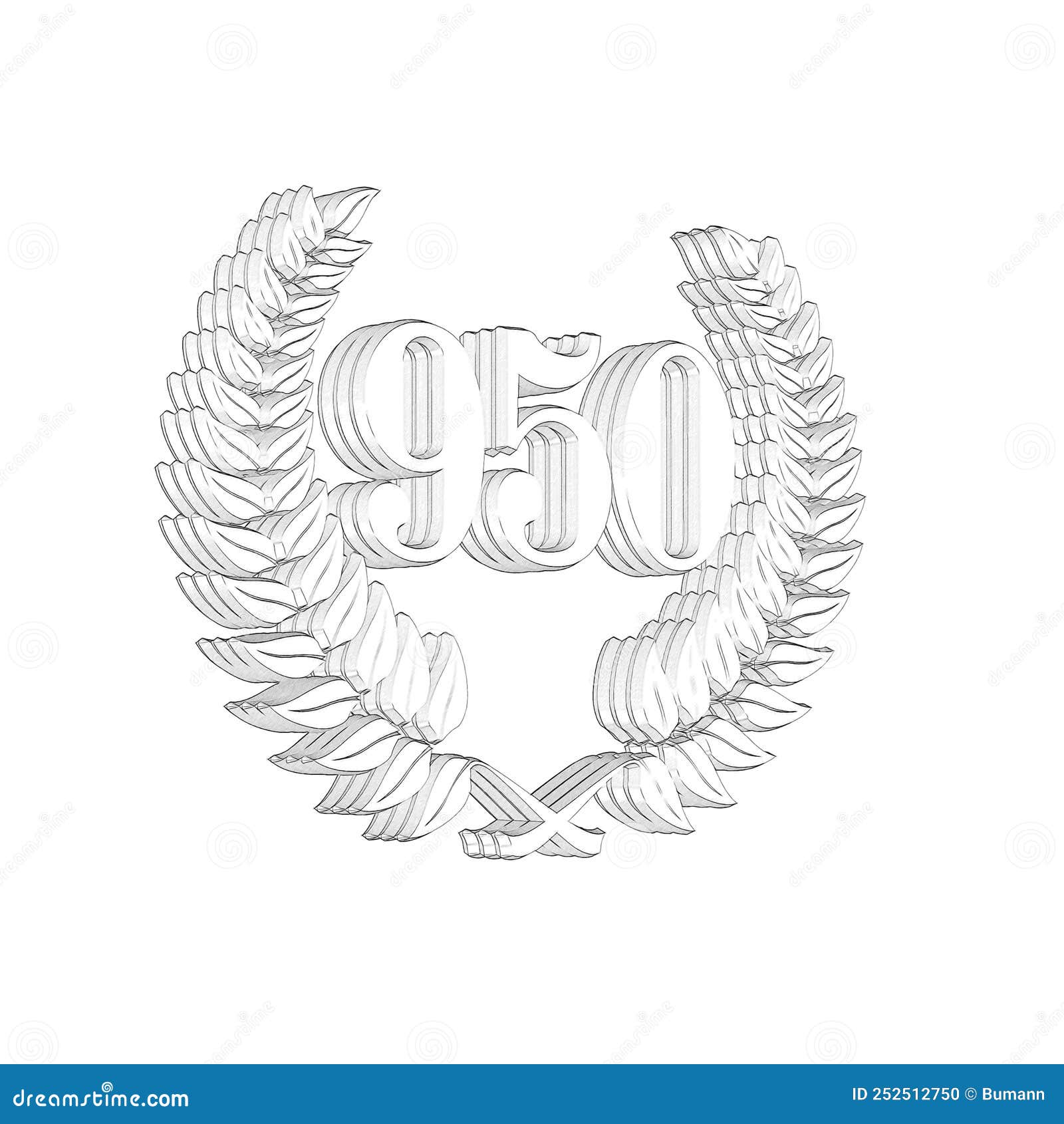 Number 950 with Laurel Wreath or Honor Wreath As a 3D-illustration, 3D ...