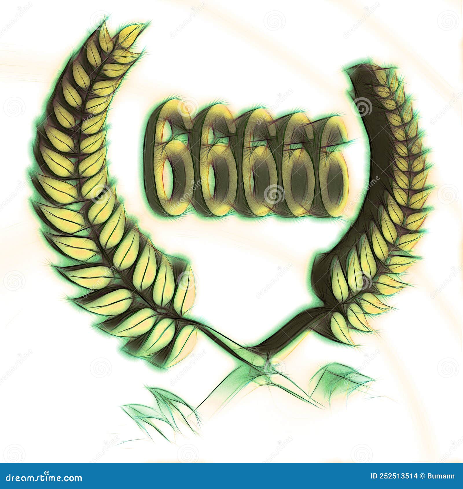 Number 66666 with Laurel Wreath or Honor Wreath As a 3D-illustration ...