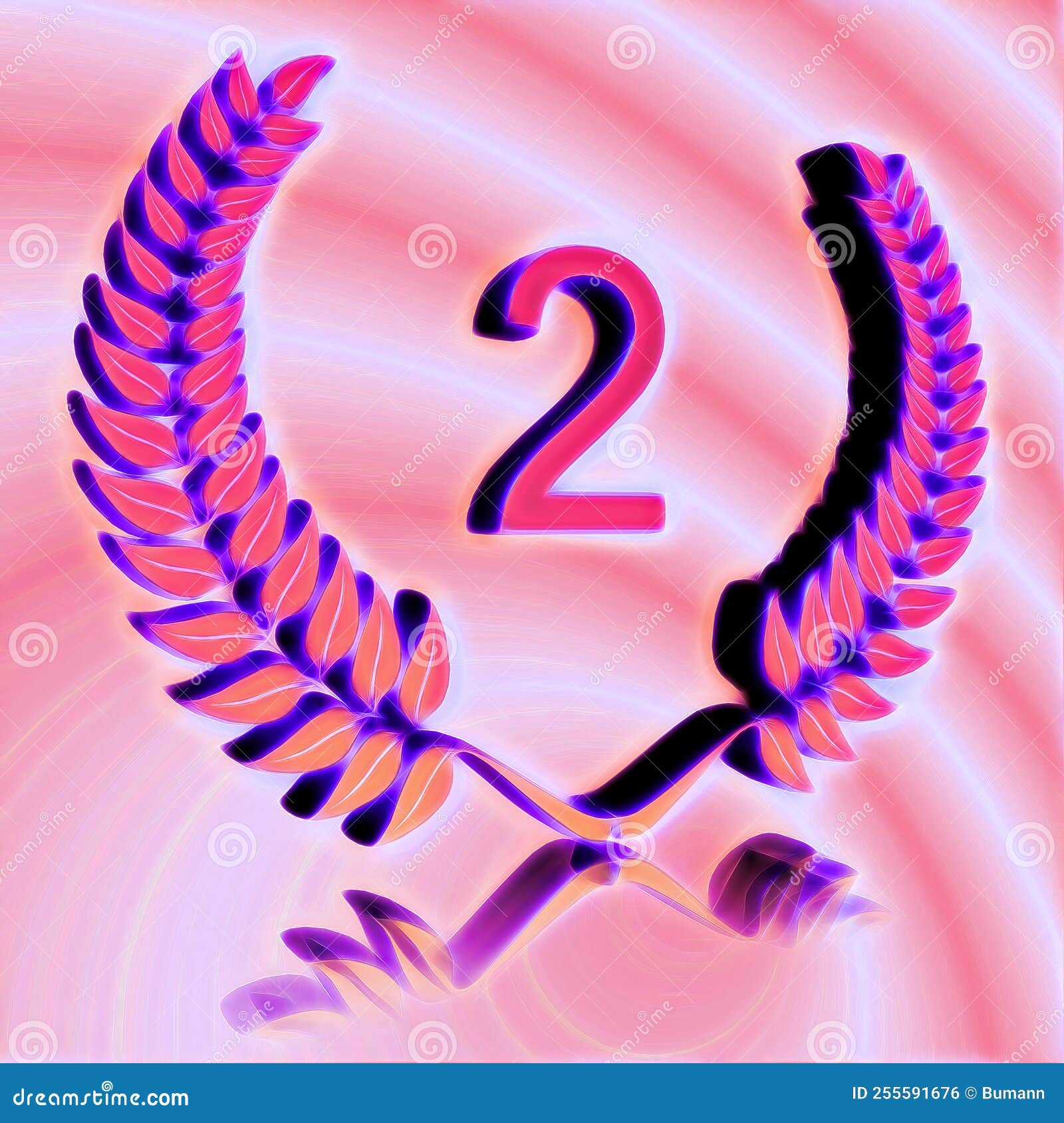 Number 2 with Laurel Wreath or Honor Wreath As a 3D-illustration, 3D ...