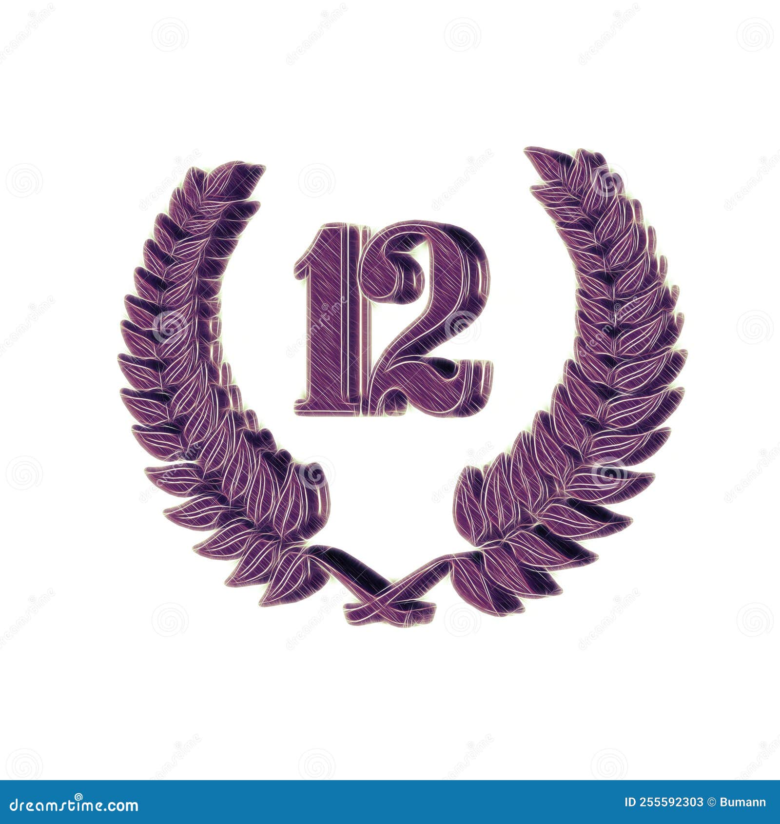 Number 12 with Laurel Wreath or Honor Wreath As a 3D-illustration, 3D ...
